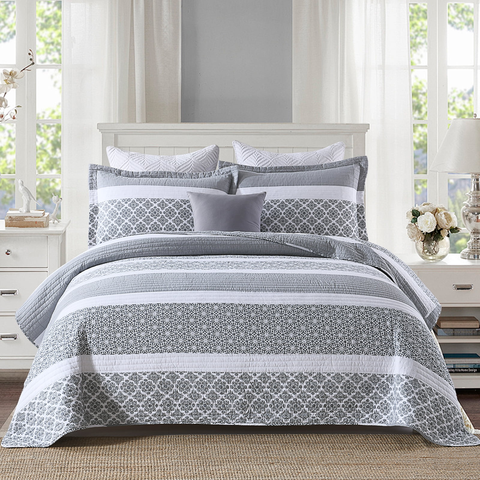DUOHONG Queen Quilt Set 100% Cotton Farmhouse Lightweight Bedding Set ...