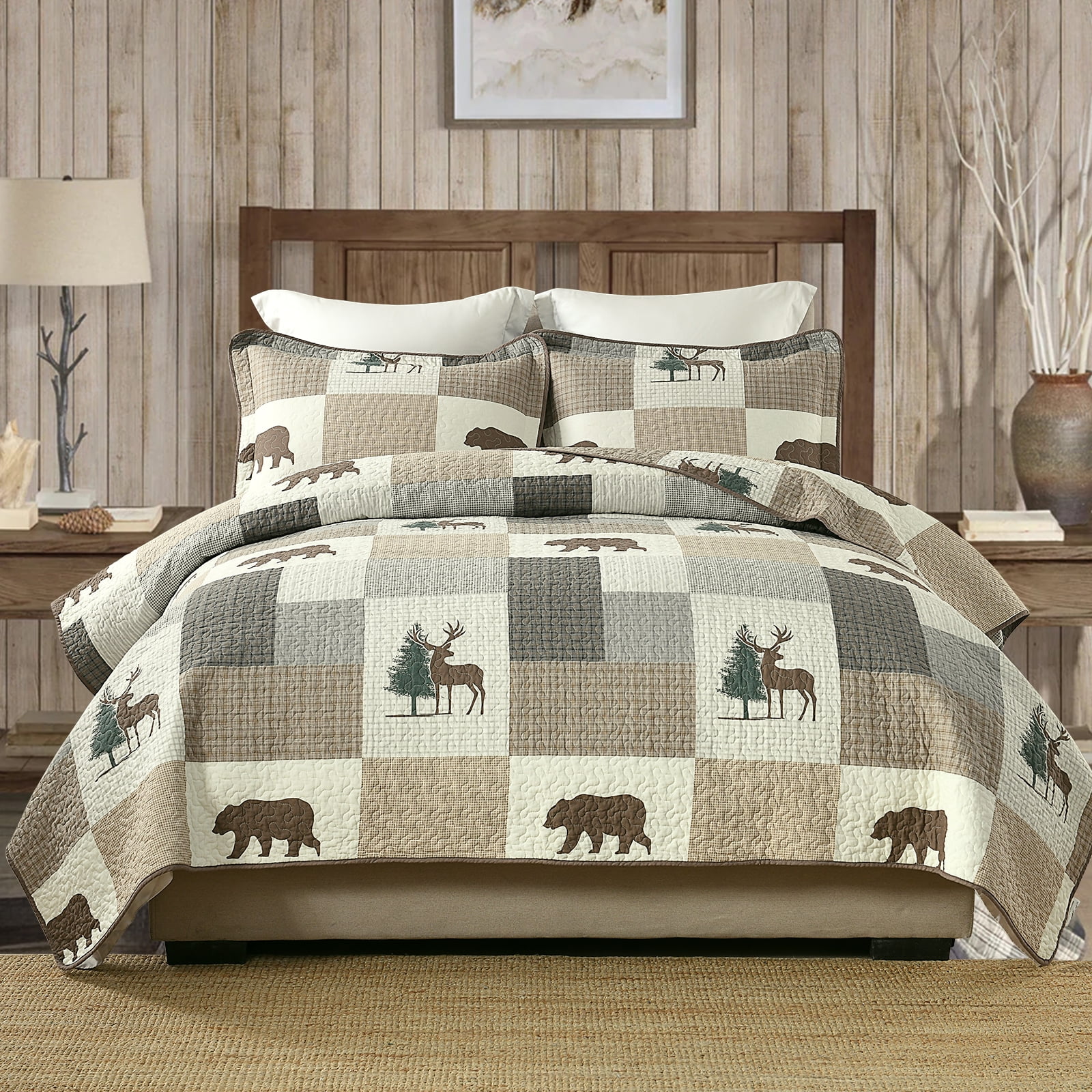 DUOHONG Queen Quilt Set 100% Cotton Farmhouse Lightweight Bedding Set ...