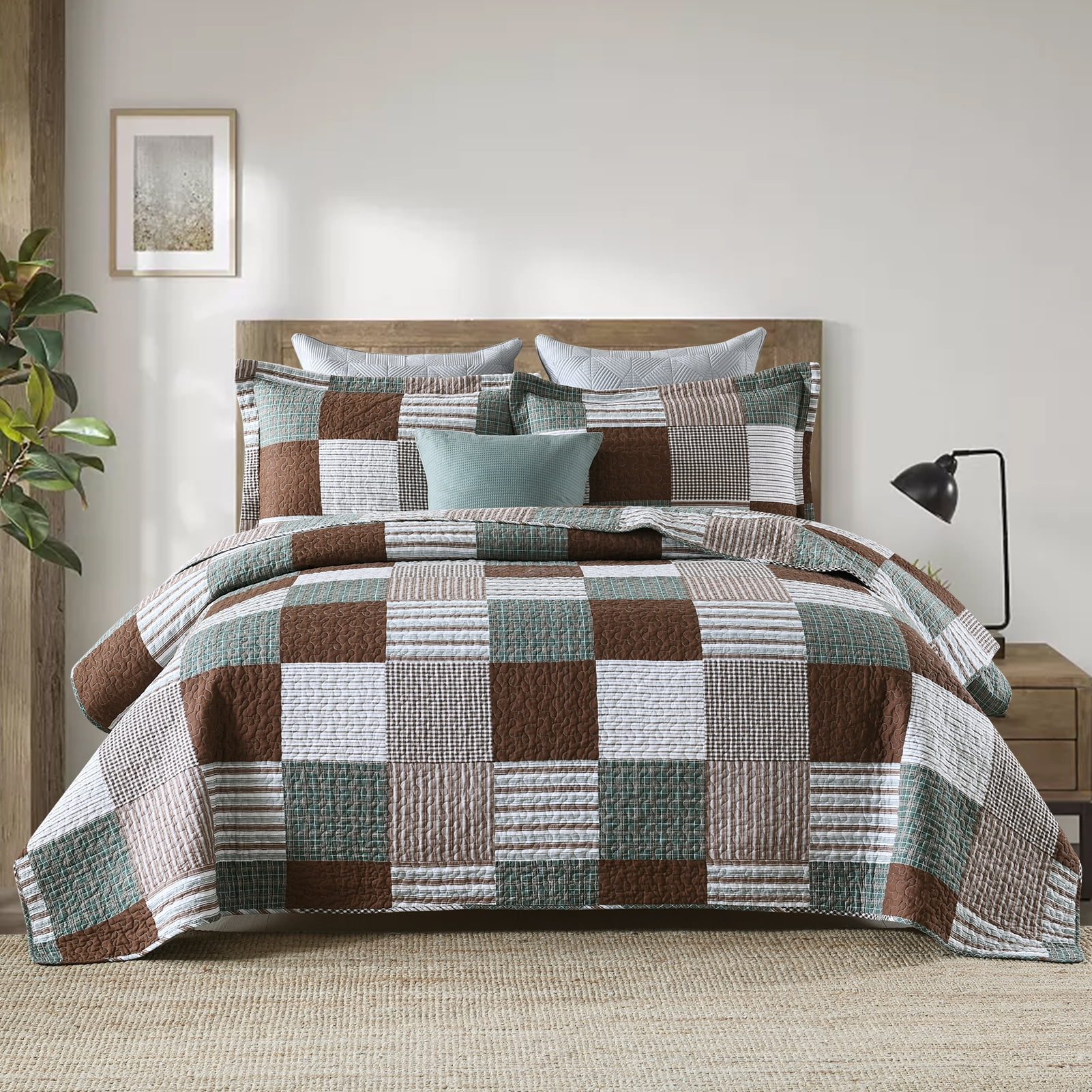 DUOHONG Queen Quilt Set 100% Cotton Farmhouse Lightweight Bedding Set ...