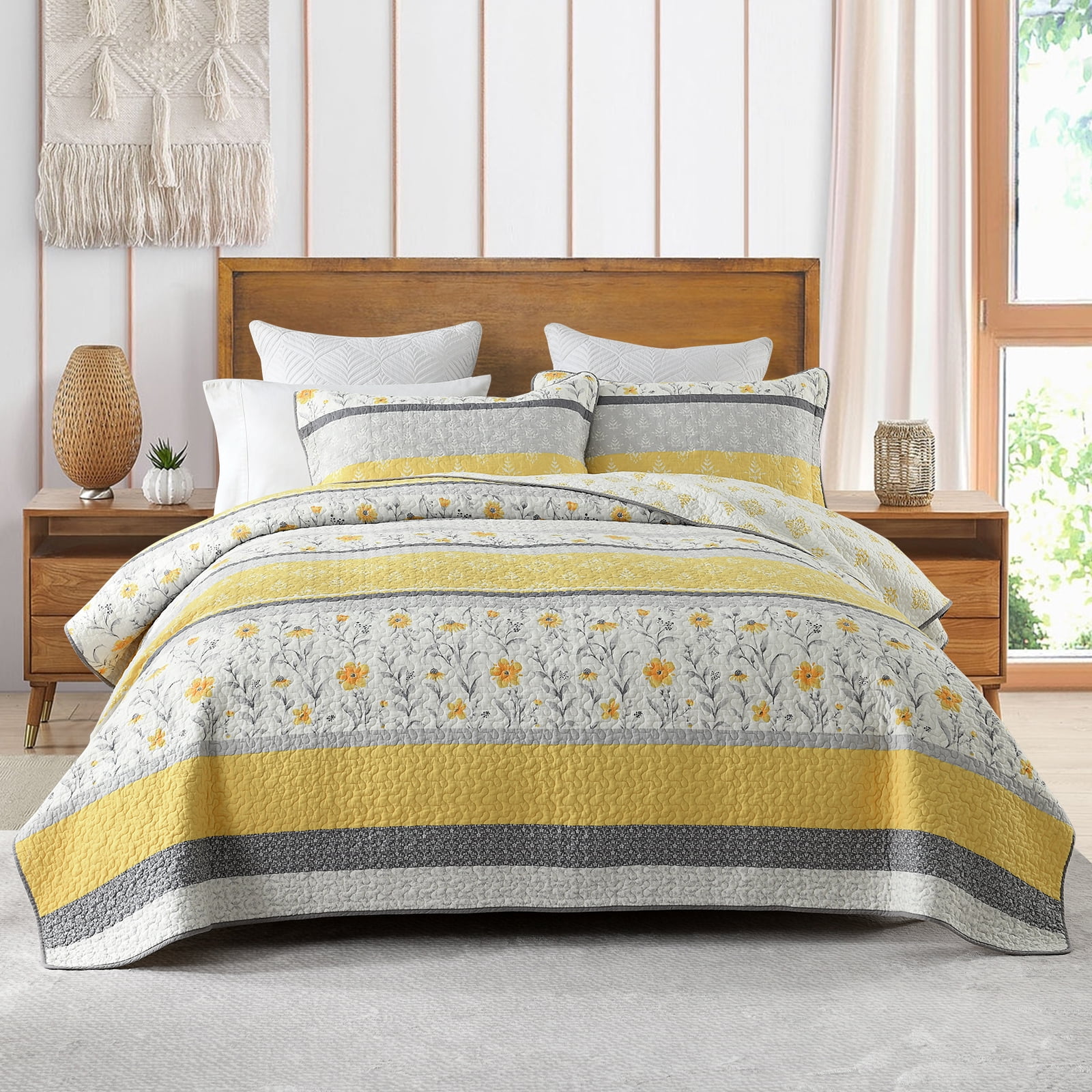 DUOHONG Queen Quilt Set 100% Cotton Farmhouse Lightweight Bedding Set ...