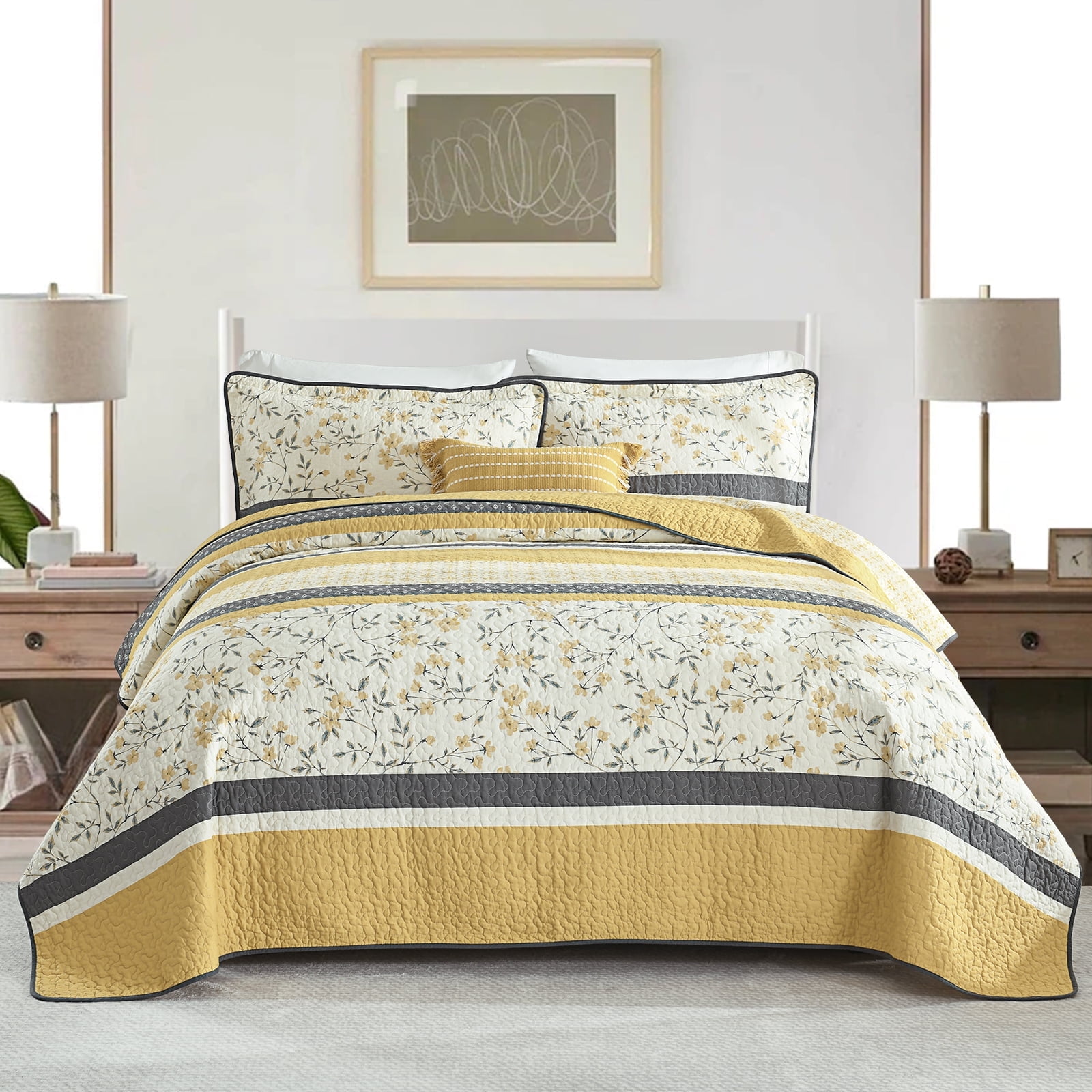 DUOHONG Queen Quilt Set 100% Cotton Farmhouse Lightweight Bedding Set ...