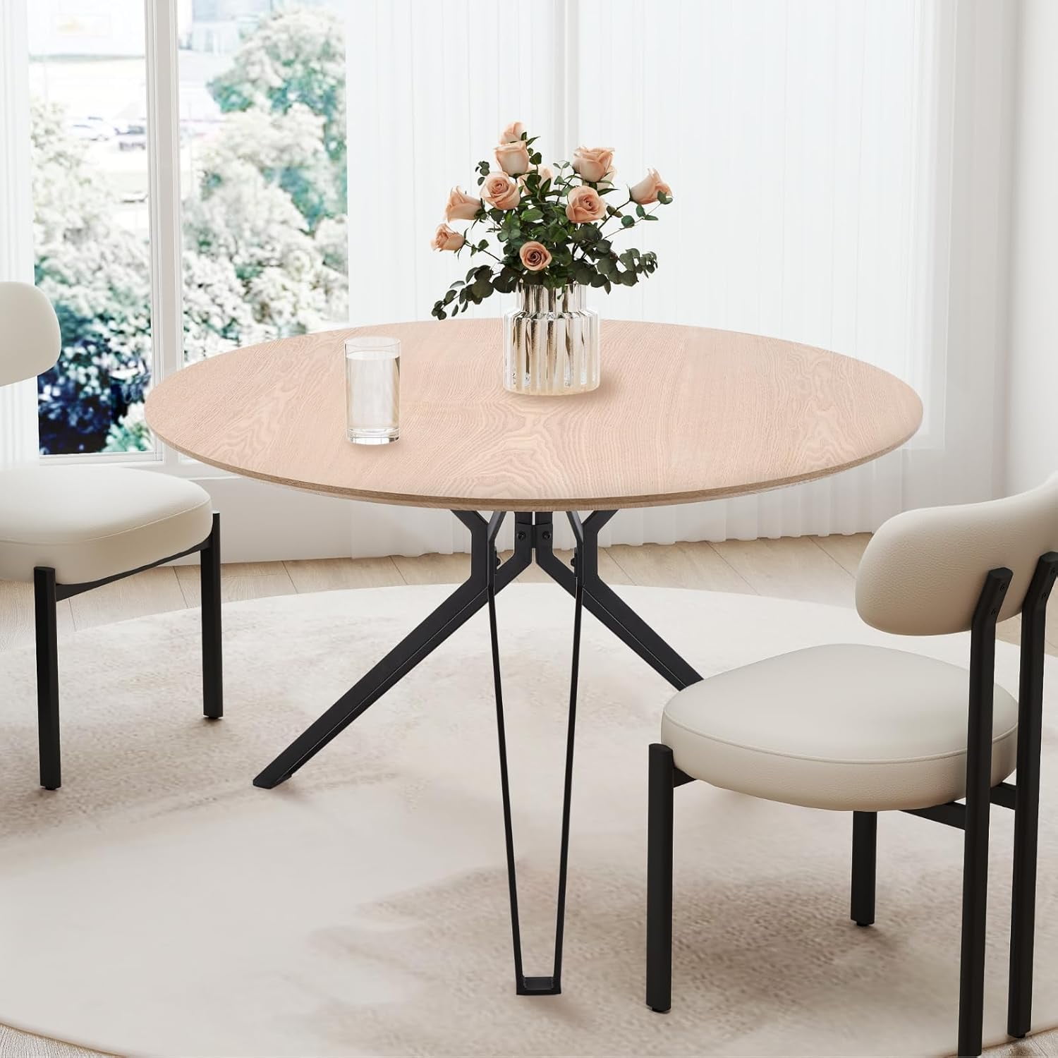 DUOMAY 47'' Round Dining Table for 4-6 Person, Mid-Century Modern Solid Wood Dining Room Table ...