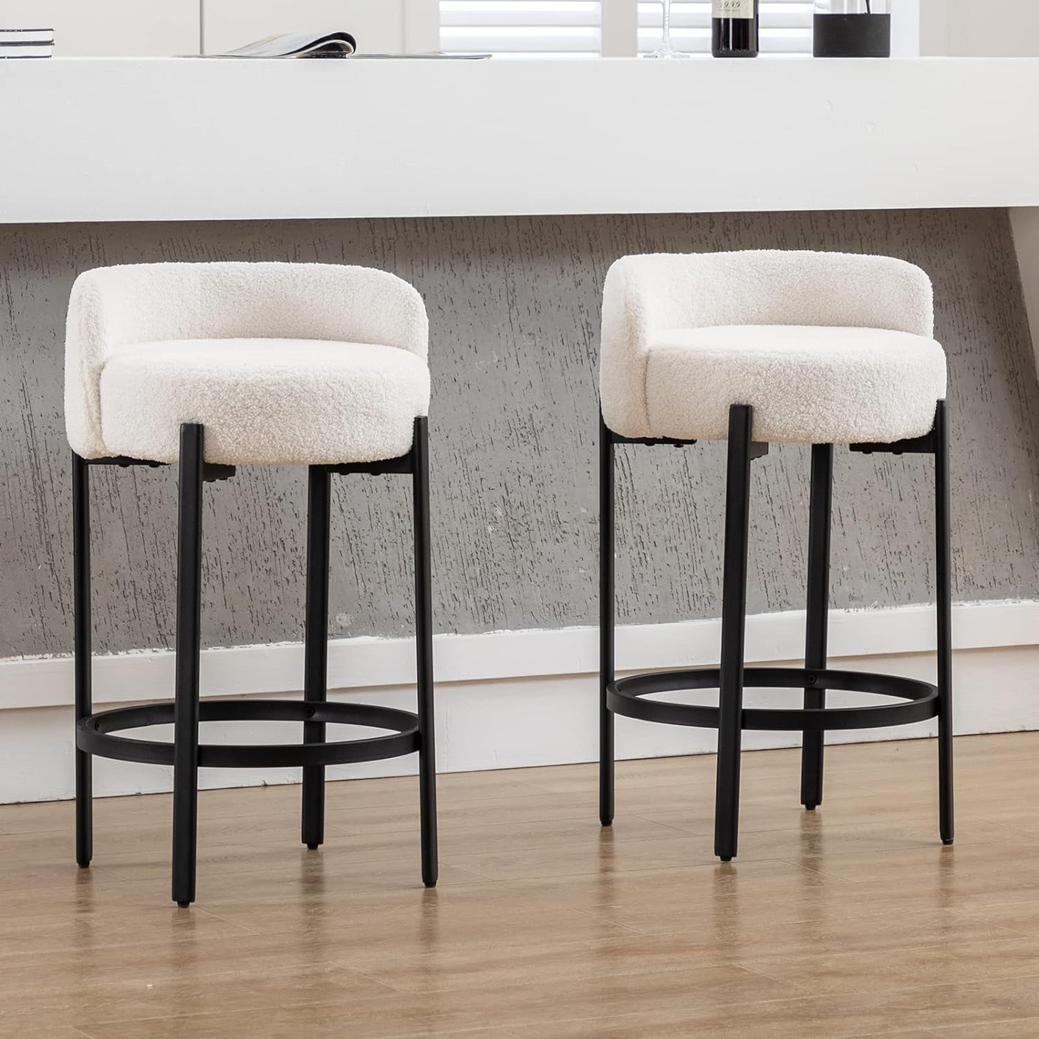 DUOMAY Counter Height Bar Stools 26" Round Barstools Set of 2, Modern ...