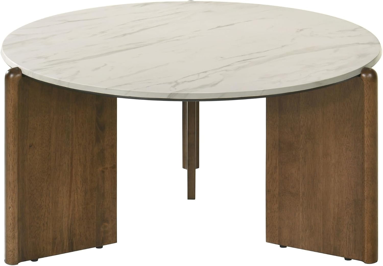 DUOMAY Modern Marble Round Coffee Table, 32'' White Circle Coffee Table ...