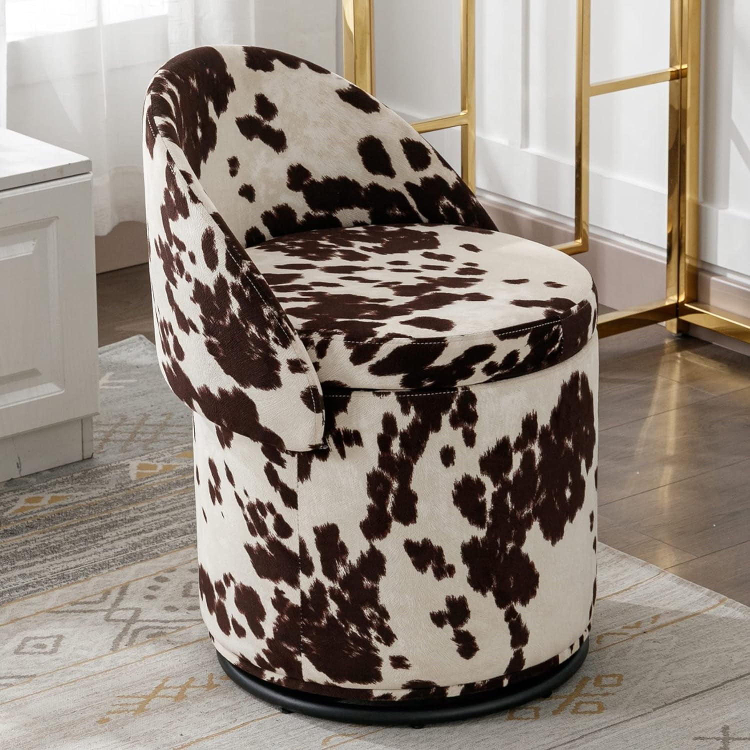 DUOMAY Modern Round Swivel Vanity Storage Stool with Foldable Backrest ...