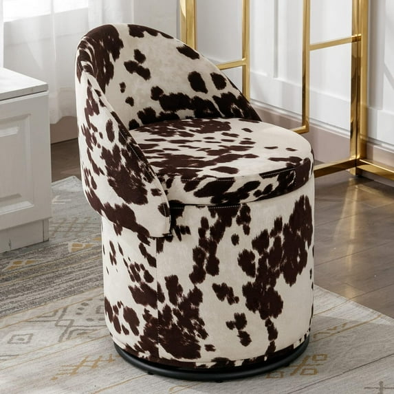 DUOMAY Modern Round Swivel Vanity Storage Stool with Foldable Backrest ...