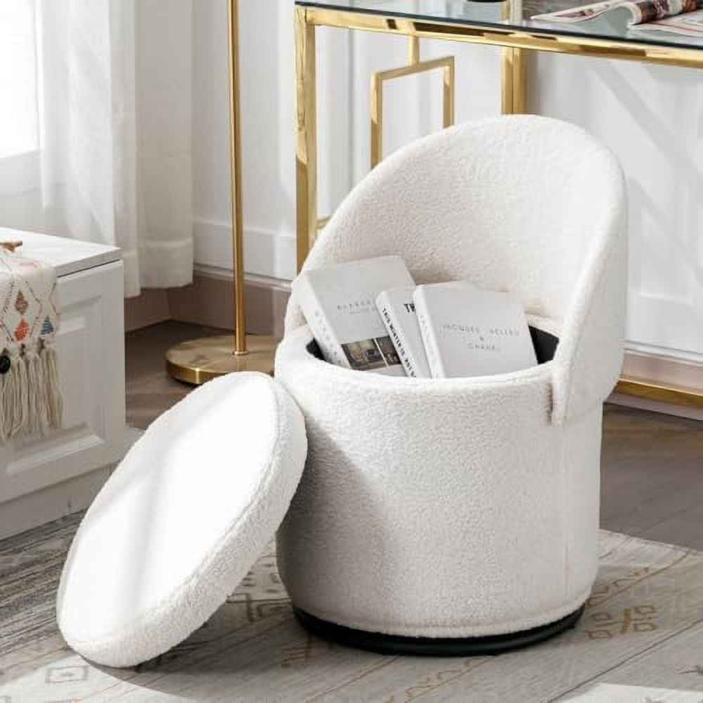 DUOMAY Modern Round Swivel Vanity Storage Stool with Foldable Backrest ...