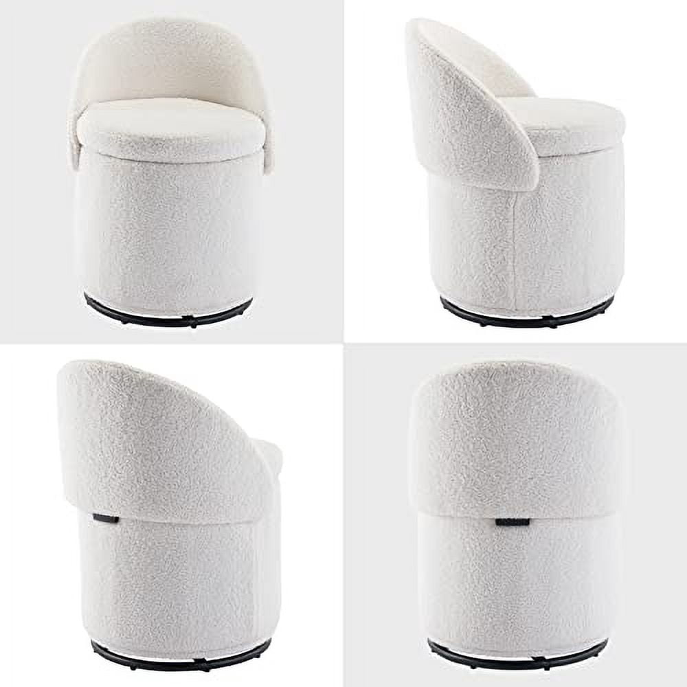 DUOMAY Modern Round Swivel Vanity Storage Stool with Foldable Backrest ...