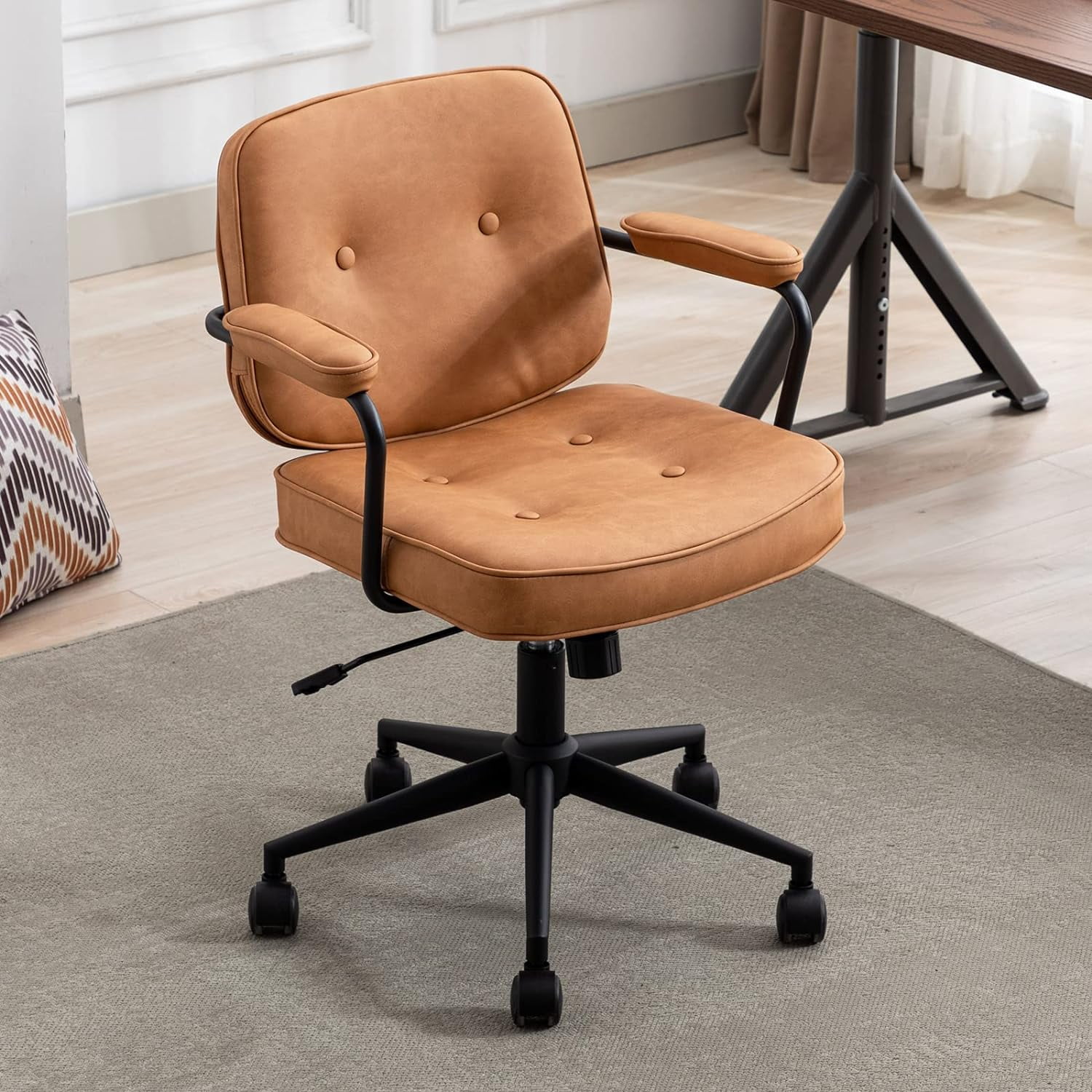 DUOMAY Retro Home Office Computer Desk Chair with Armrest, Modern PU ...