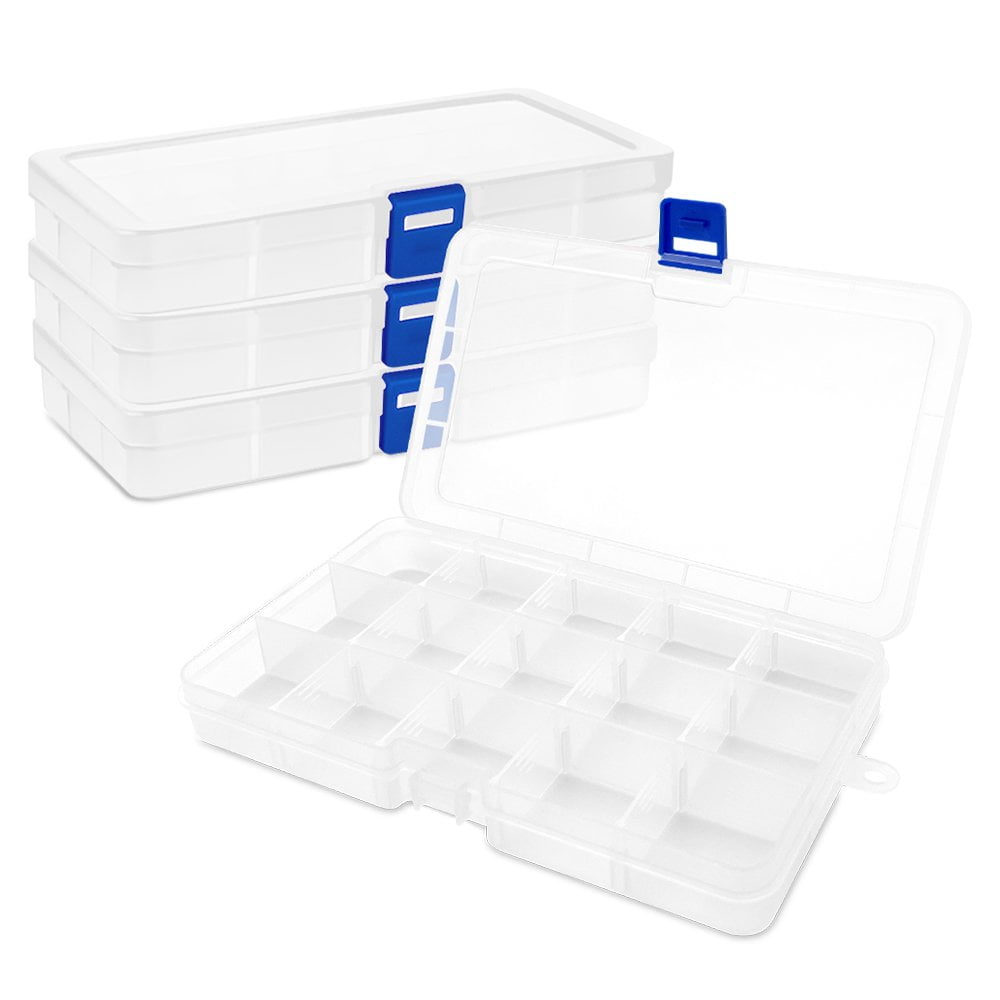 DUONER Clear Plastic Bead Organizer, 15 Grids, Adjustable Dividers, 4 ...