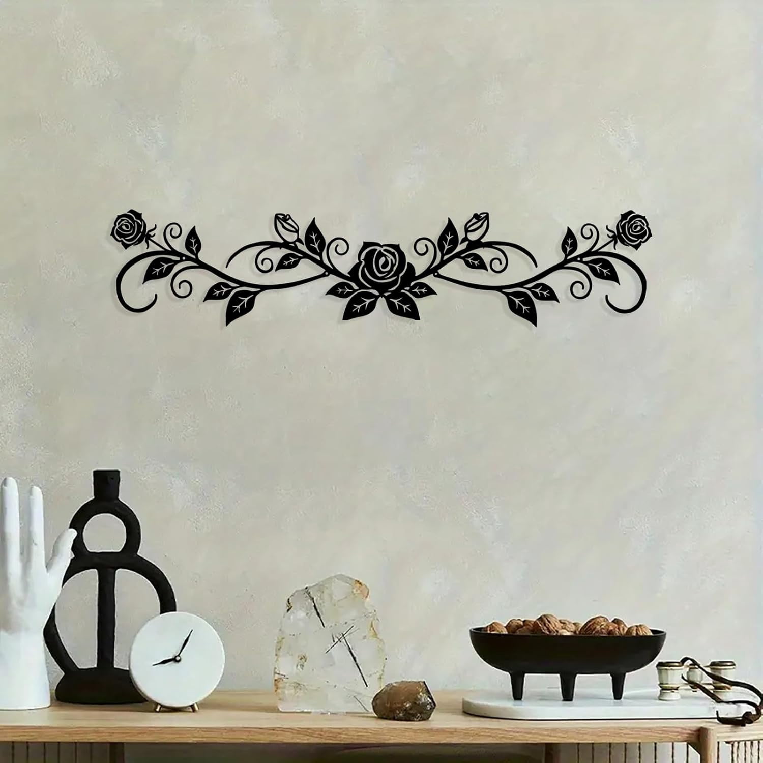 DUOOLN Metal Rose Wall Decor，Long Iron Scroll Vine Wall Art，Rustic ...