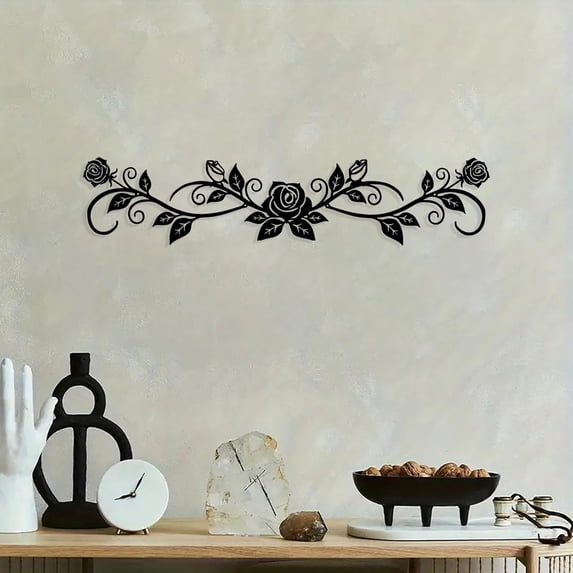 DUOOLN Metal Rose Wall Decor，Long Iron Scroll Vine Wall Art，Rustic ...