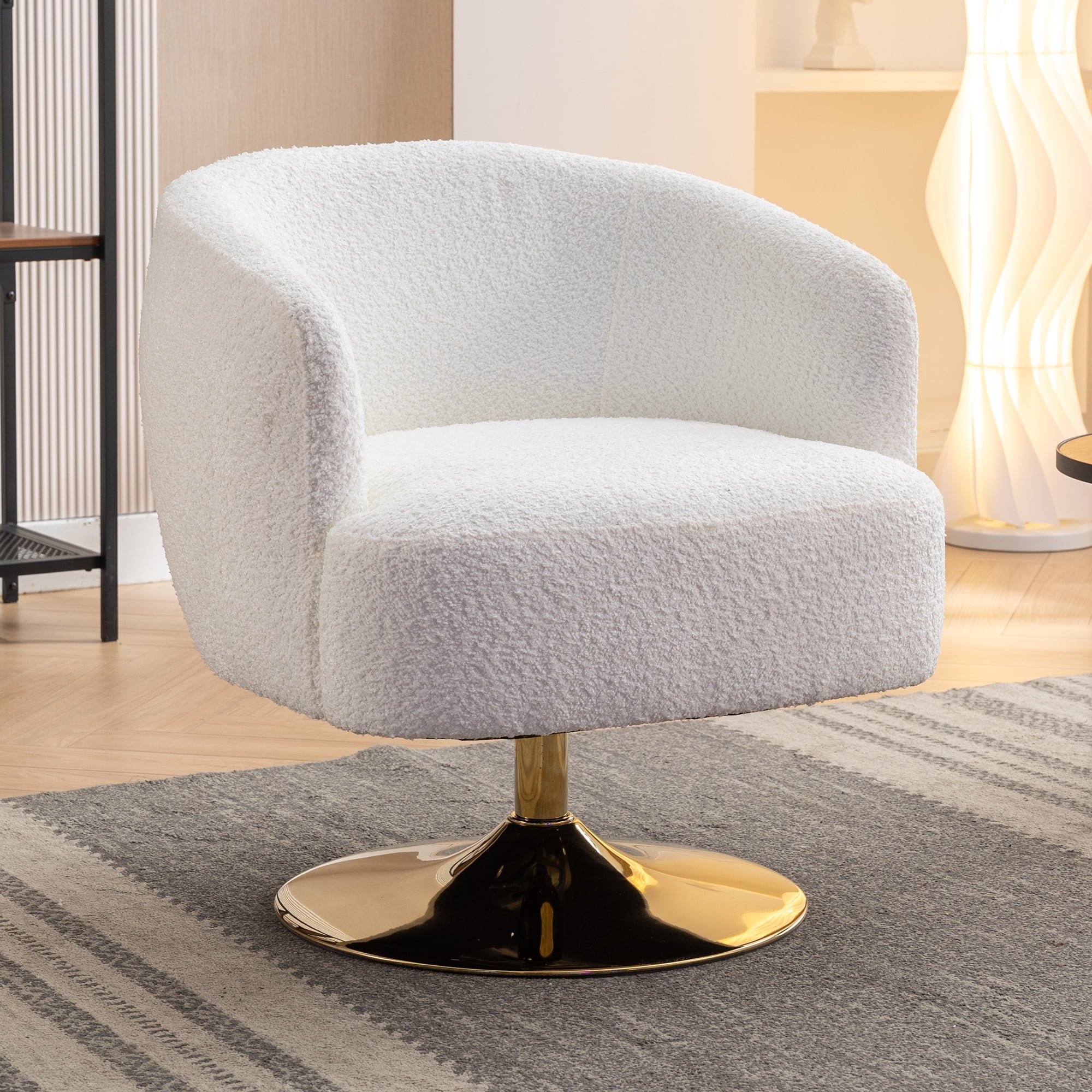 DUOSONG 048-Chenille Fabric Accent Swivel Chair With Gold Metal Round ...