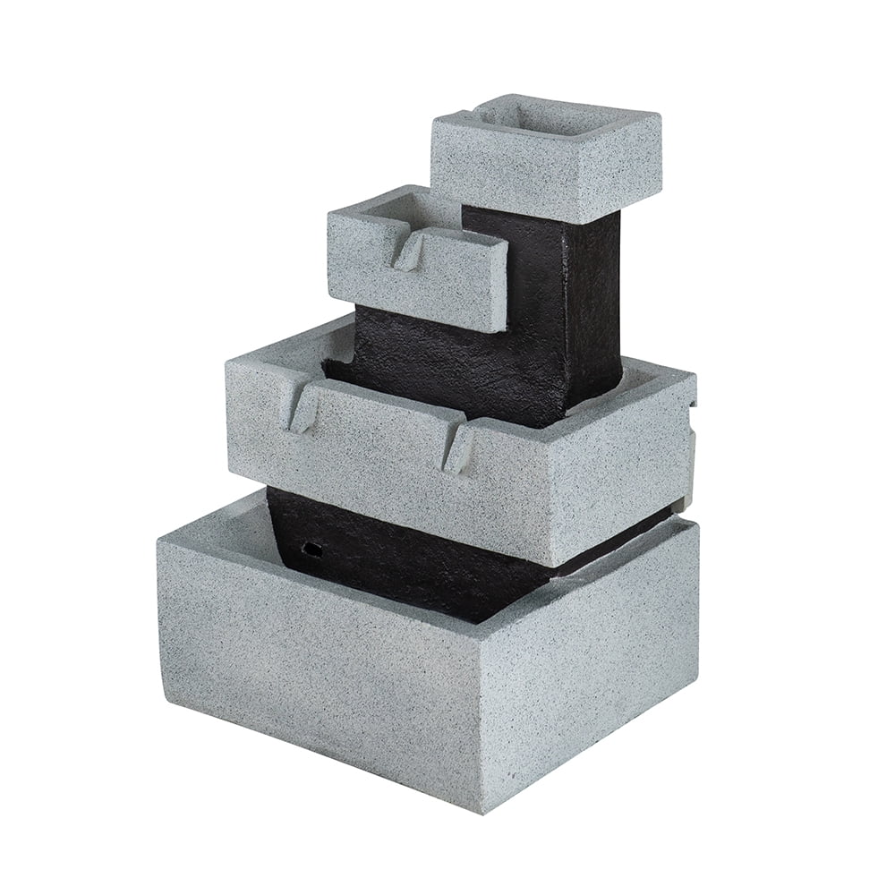DUOSONG 13.6X15.7X22.4" Decorative 4 Tier Gray And Black Block Fountain ...