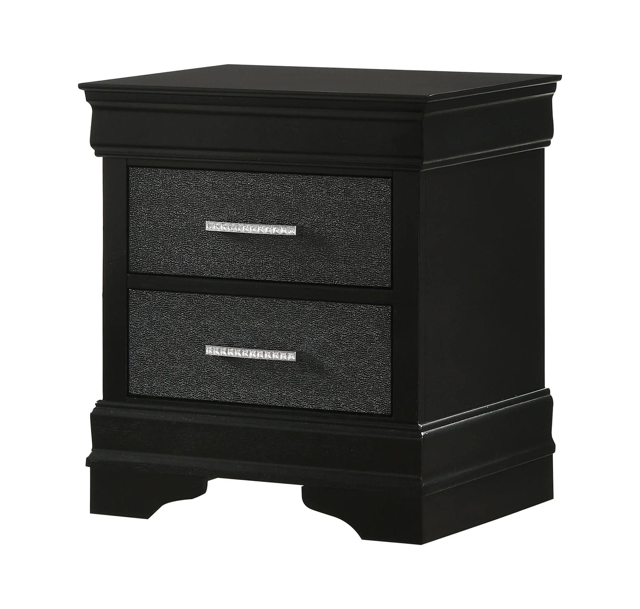 DUOSONG 1Pc Modern Glam Style Two Drawers Nightstand Black Finish Solid Wood Crystal-Like Button ...