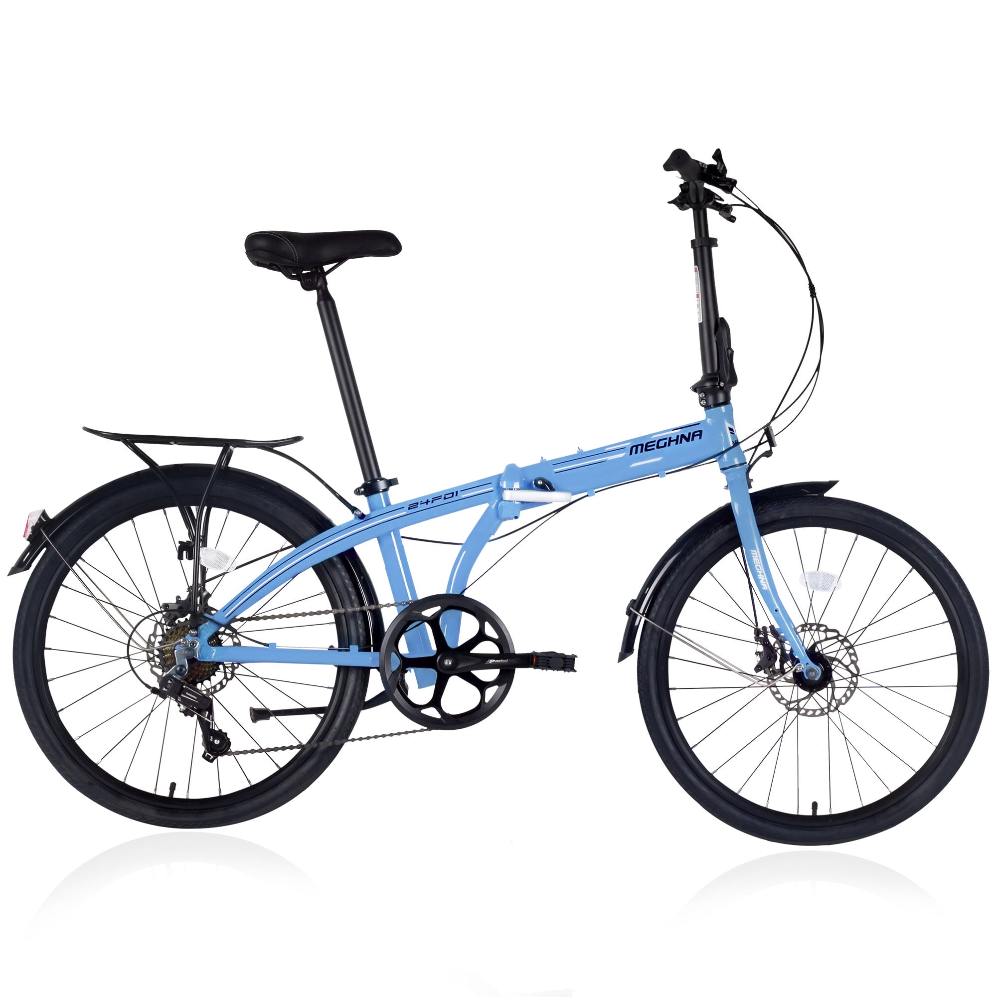 DUOSONG 24" Folding City Bike Aluminum Frame 7 Speed Folding Bike Blue ...