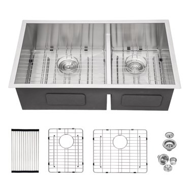 Undermount Kitchen Sink With Ledge Workstation and Double Bowl 33"x19 ...