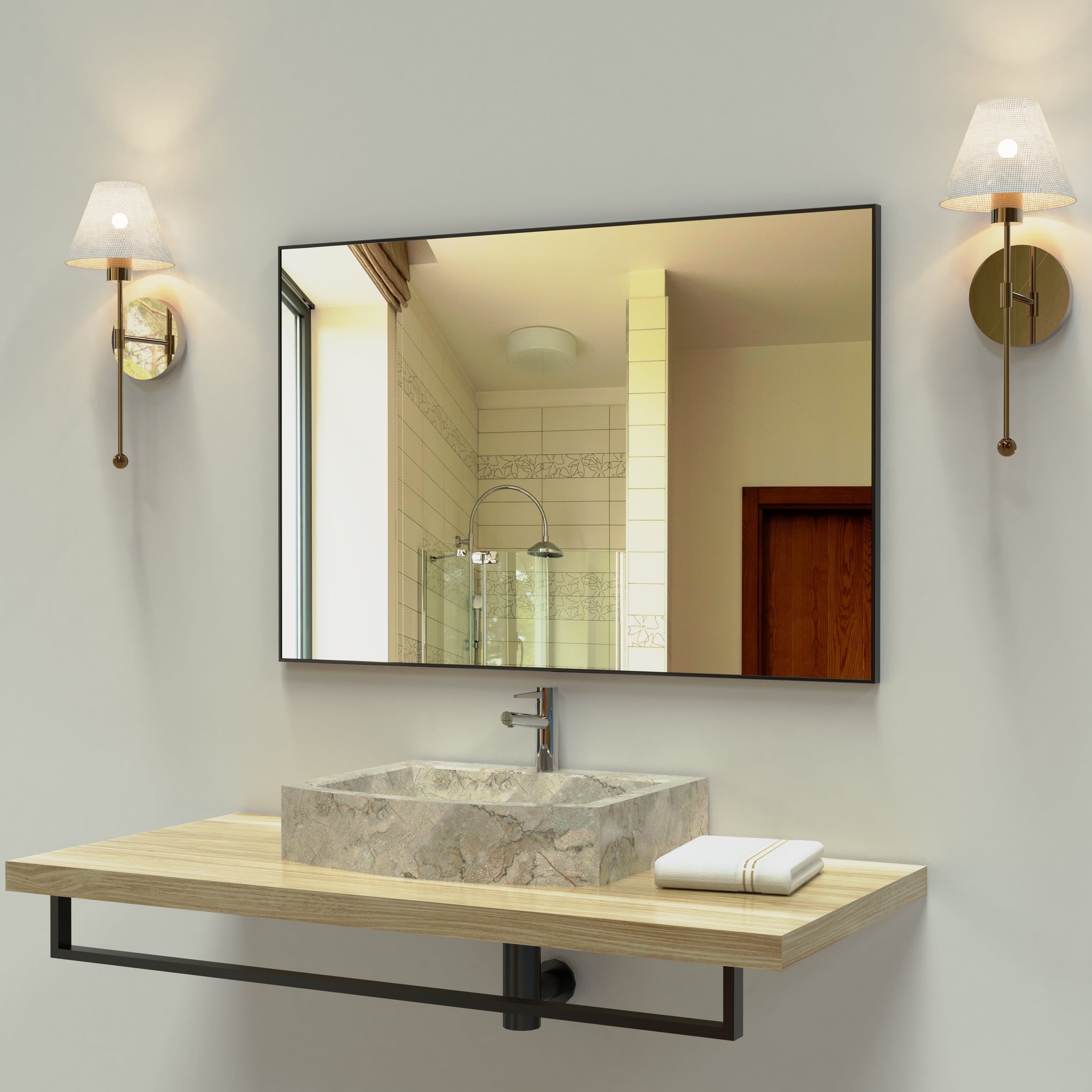 DUOSONG 36X24 Inches Modern Black Bathroom Mirror With Aluminum Frame ...