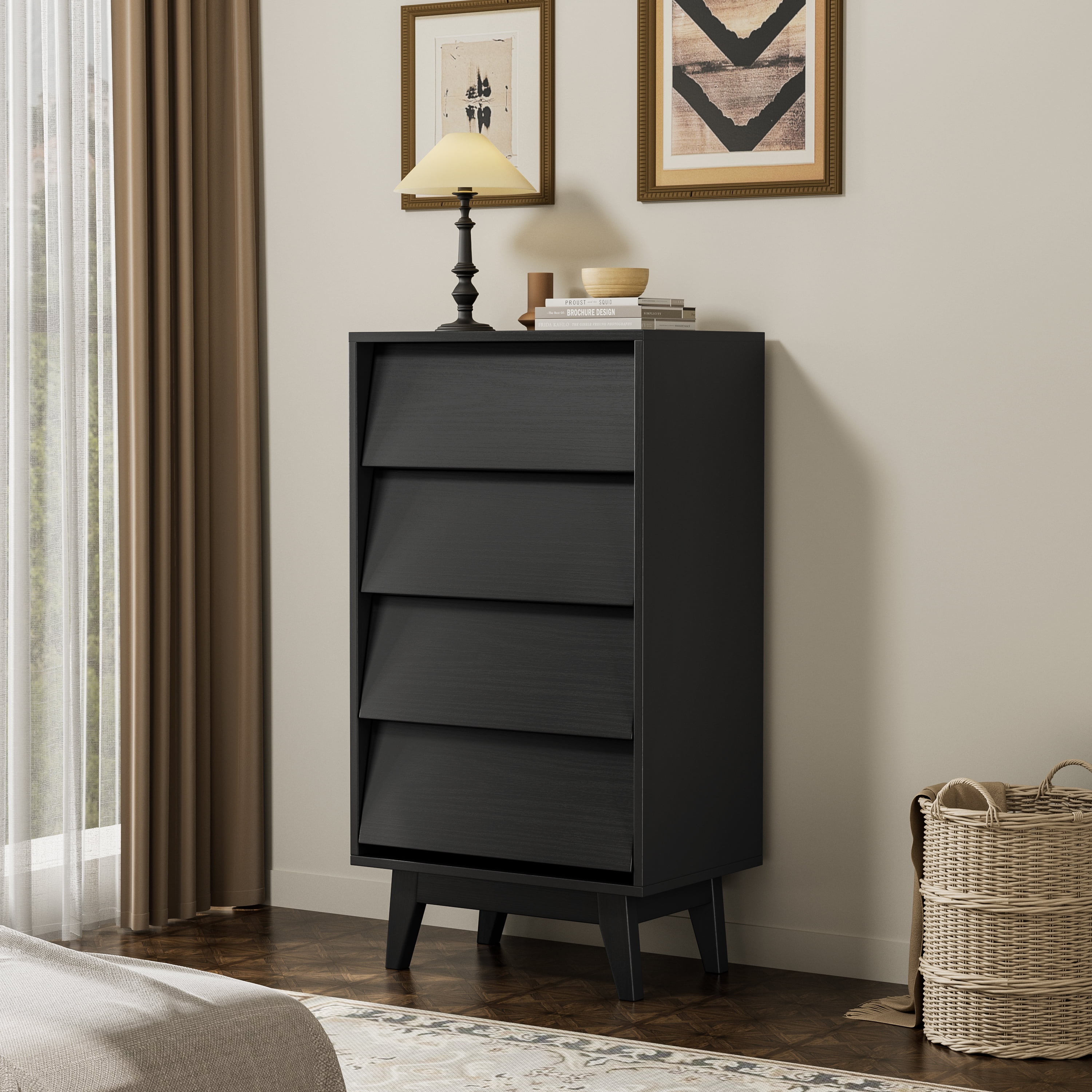 DUOSONG 4 Drawer Double Dresser Features Vintage-Style And Bevel Design ...