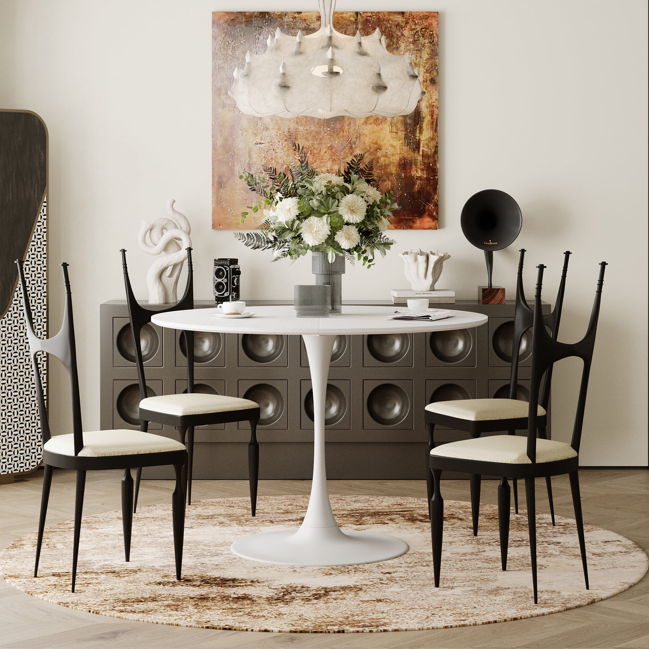 DUOSONG 42.13"Modern Round Dining Table,Four Patchwork Tabletops With ...