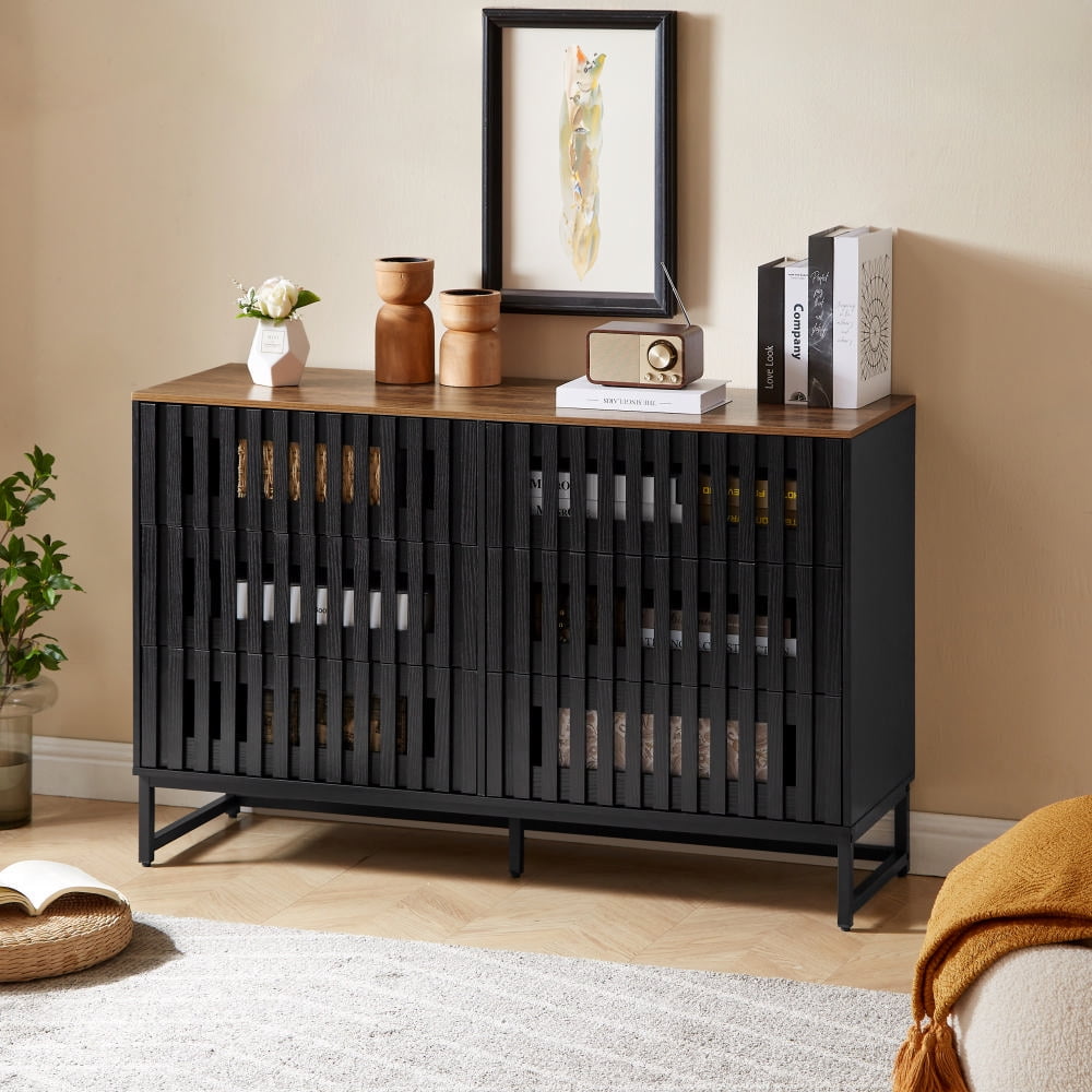DUOSONG 6 Drawer Double Dresser With Slatted Grille Striped Drawer ...