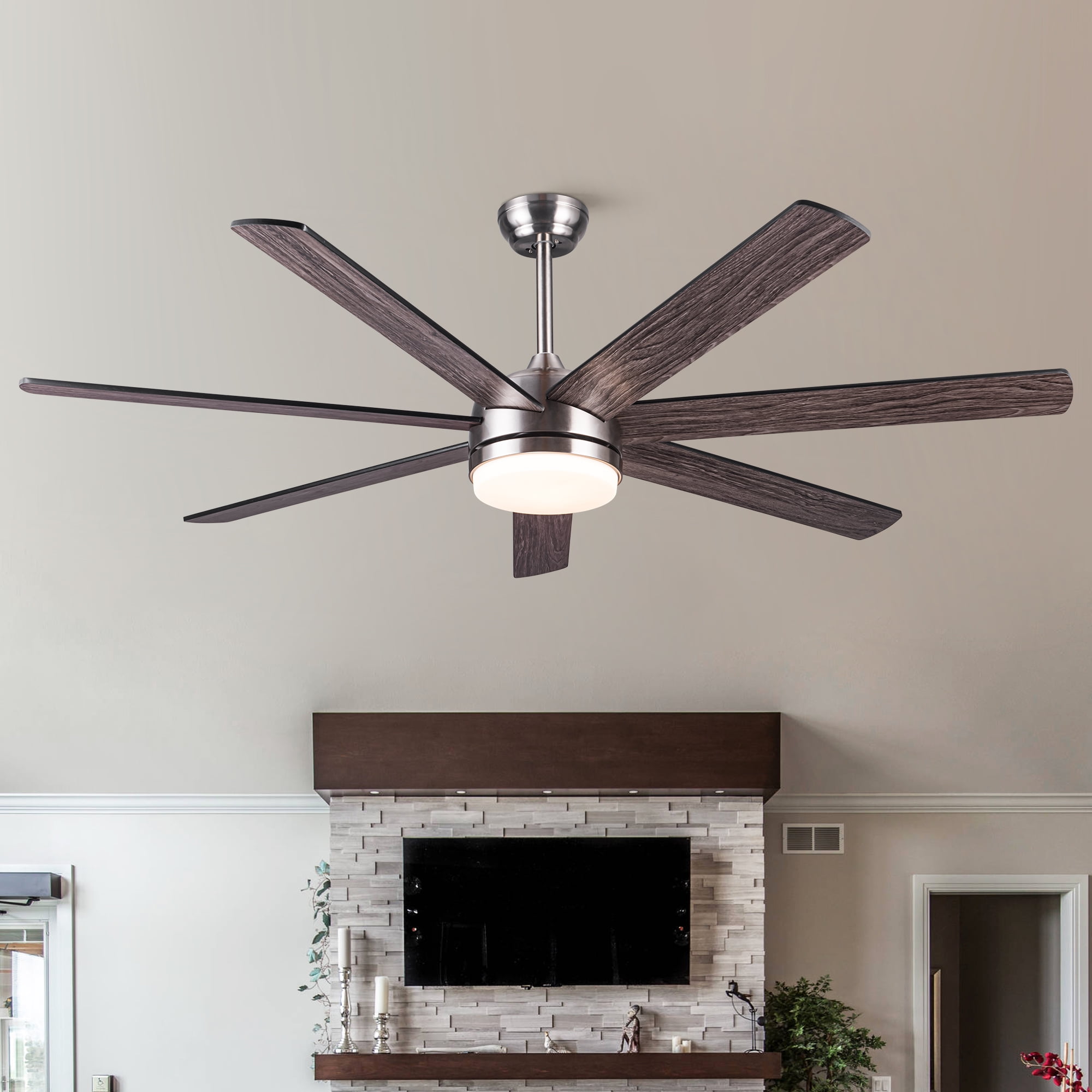 Ceiling Fans 62 in. Integrated LED Brushed Nickel Plywood Smart Ceiling ...