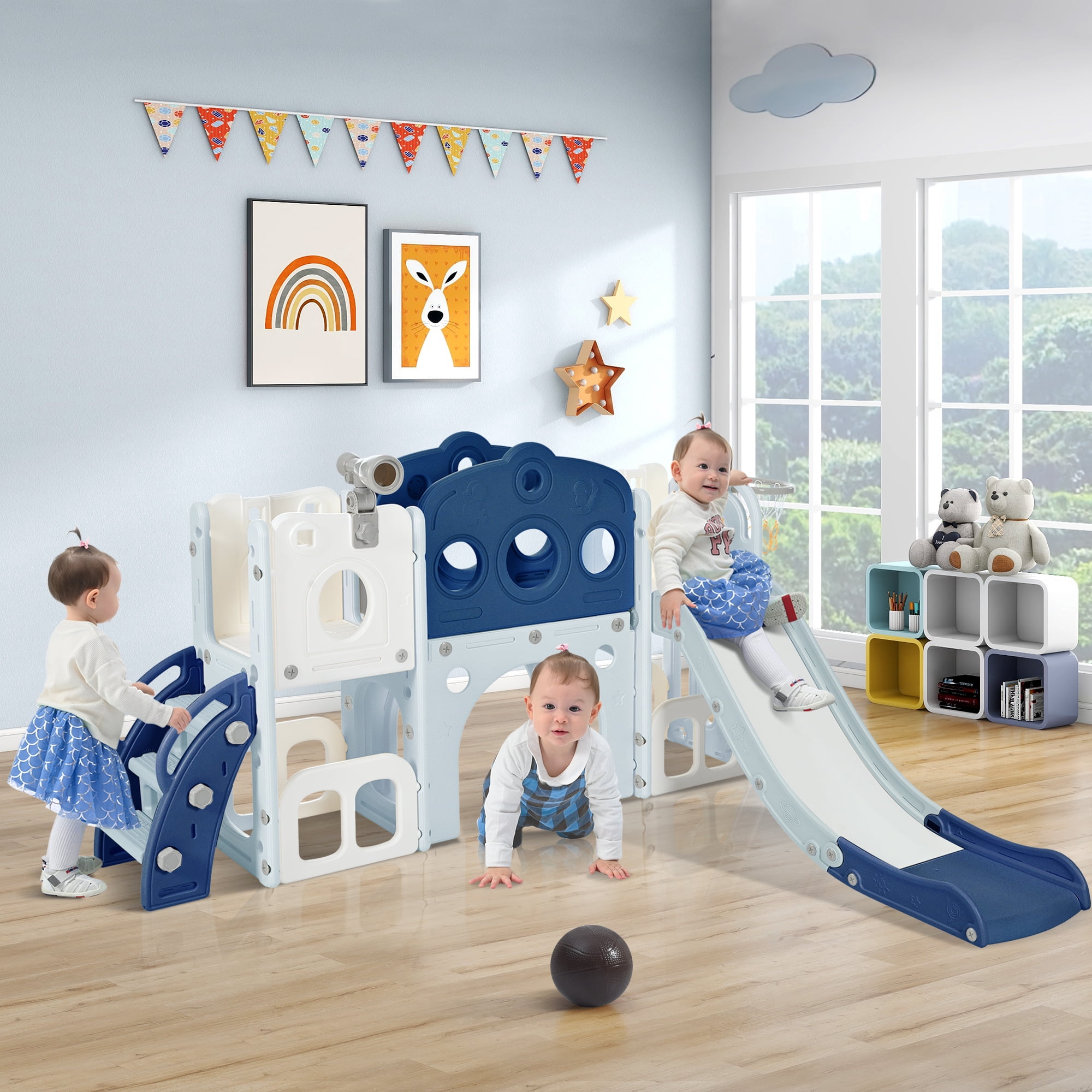 DUOSONG 7 In 1 Toddler Slide Set, Freestanding Spaceship Set With Slide ...