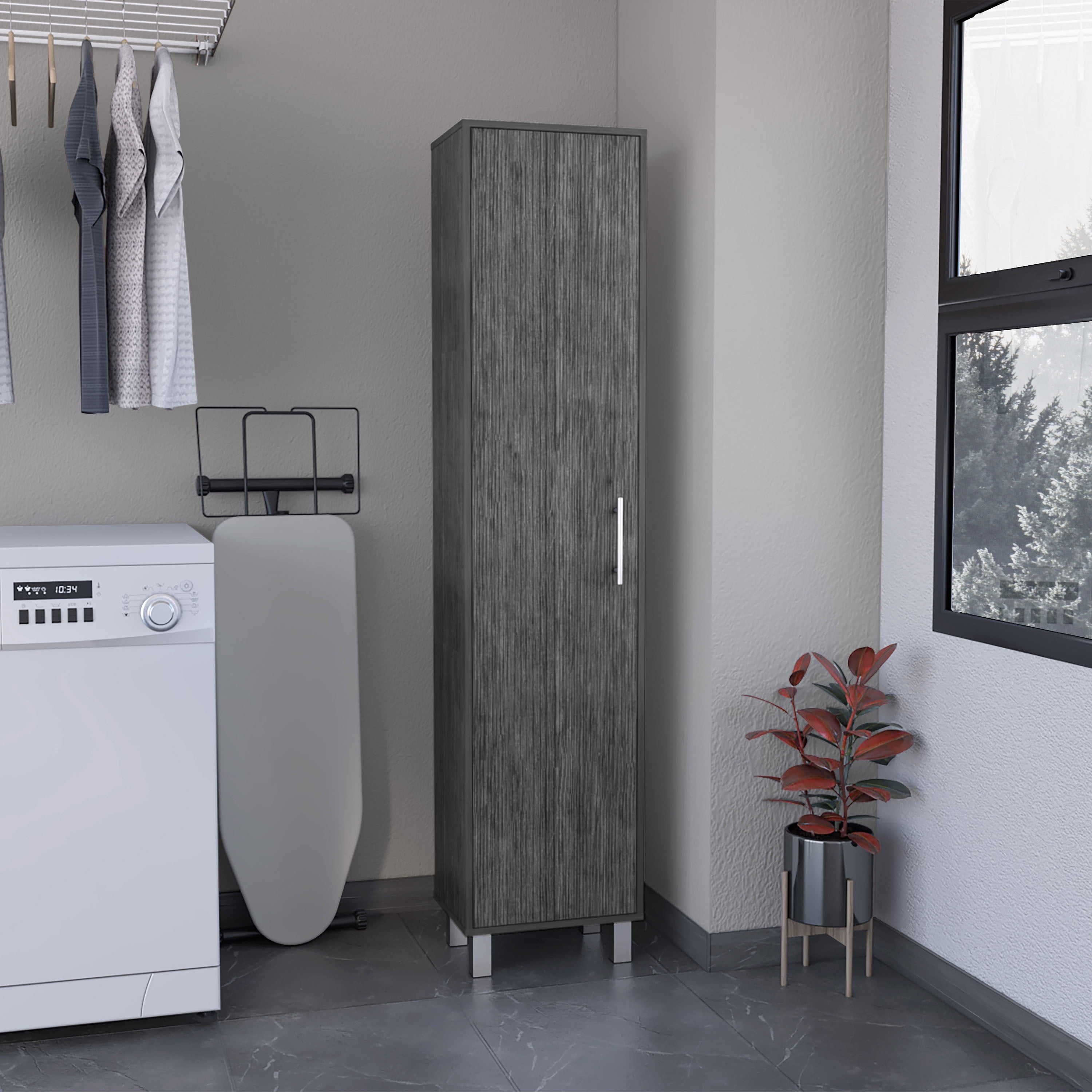 DUOSONG 70.8H" Tall Narrow Storage Cabinet With 5-Tier Shelf, 3 Broom ...