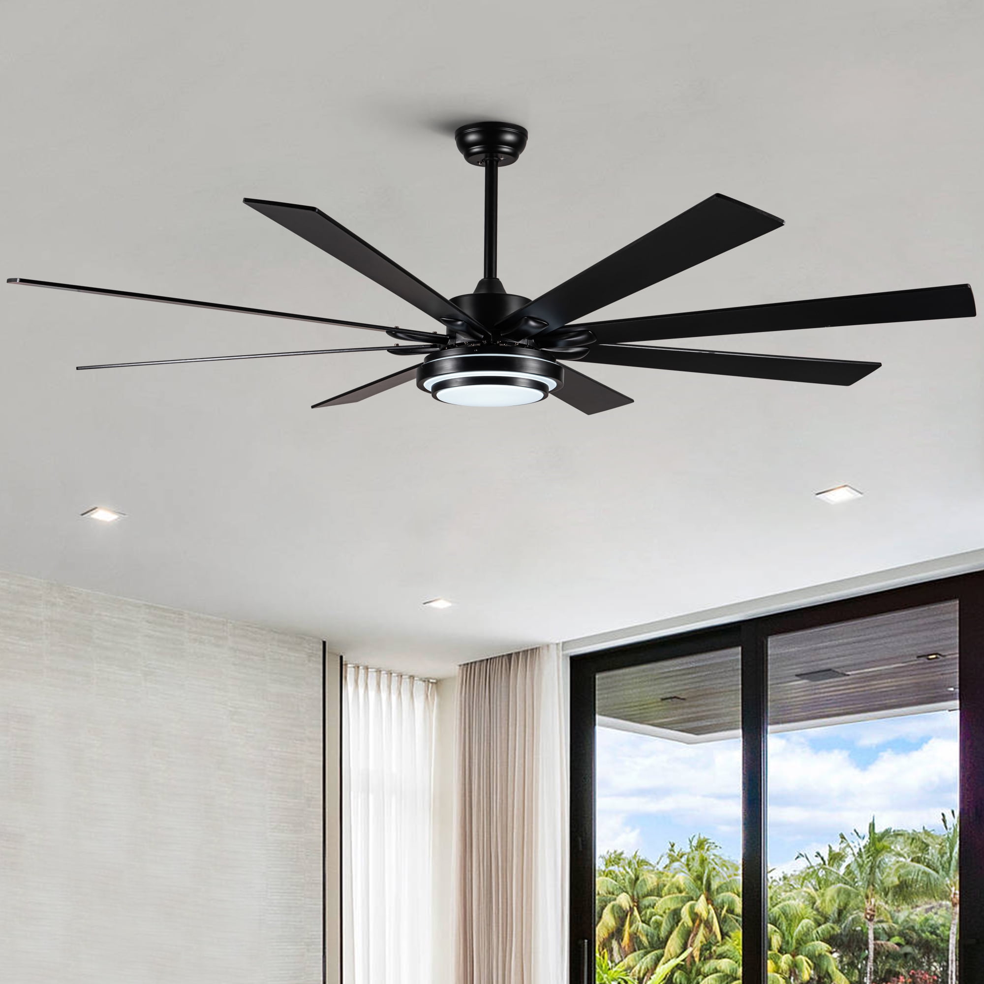 DUOSONG 72" Integrated Led Matte Black Large Smart Ceiling Fan With ...