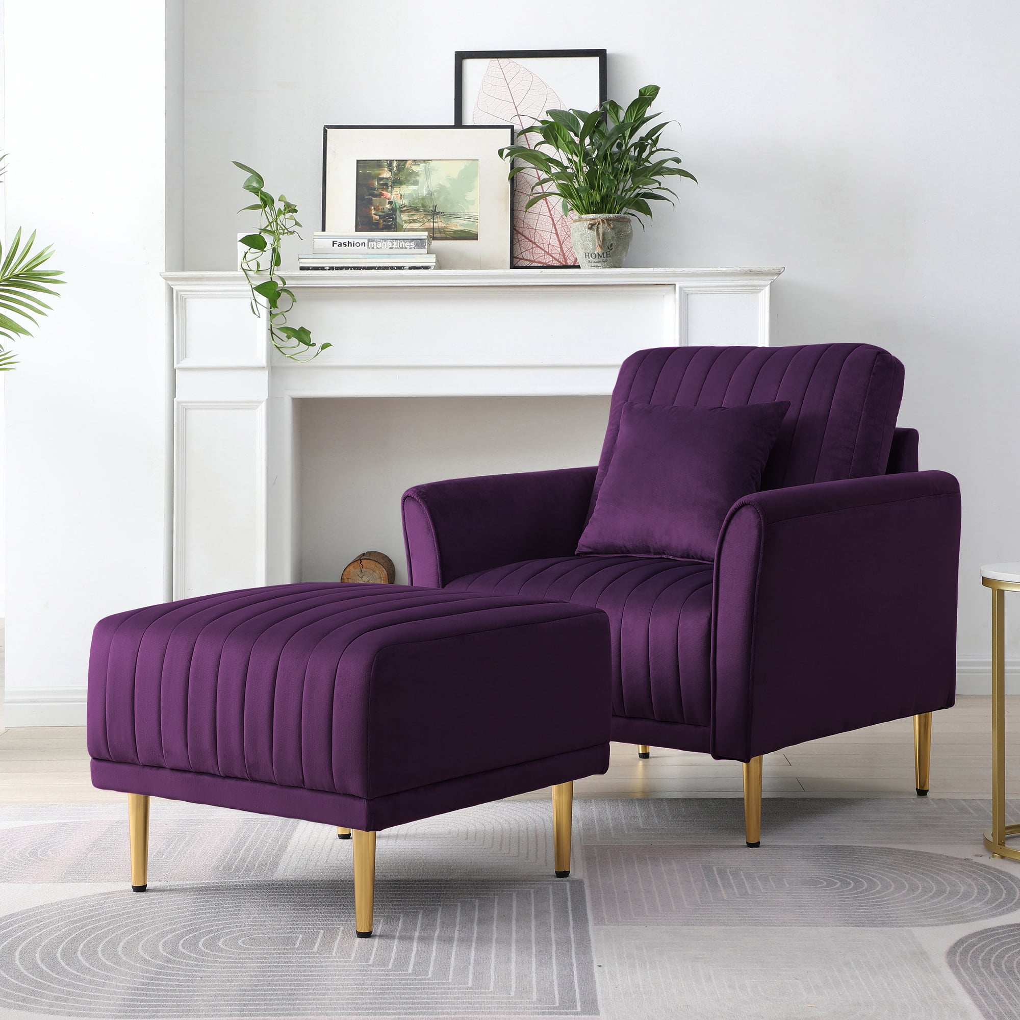 Accent Chair with Ottoman, Modern Tub Arm Chair Footstool Set for ...