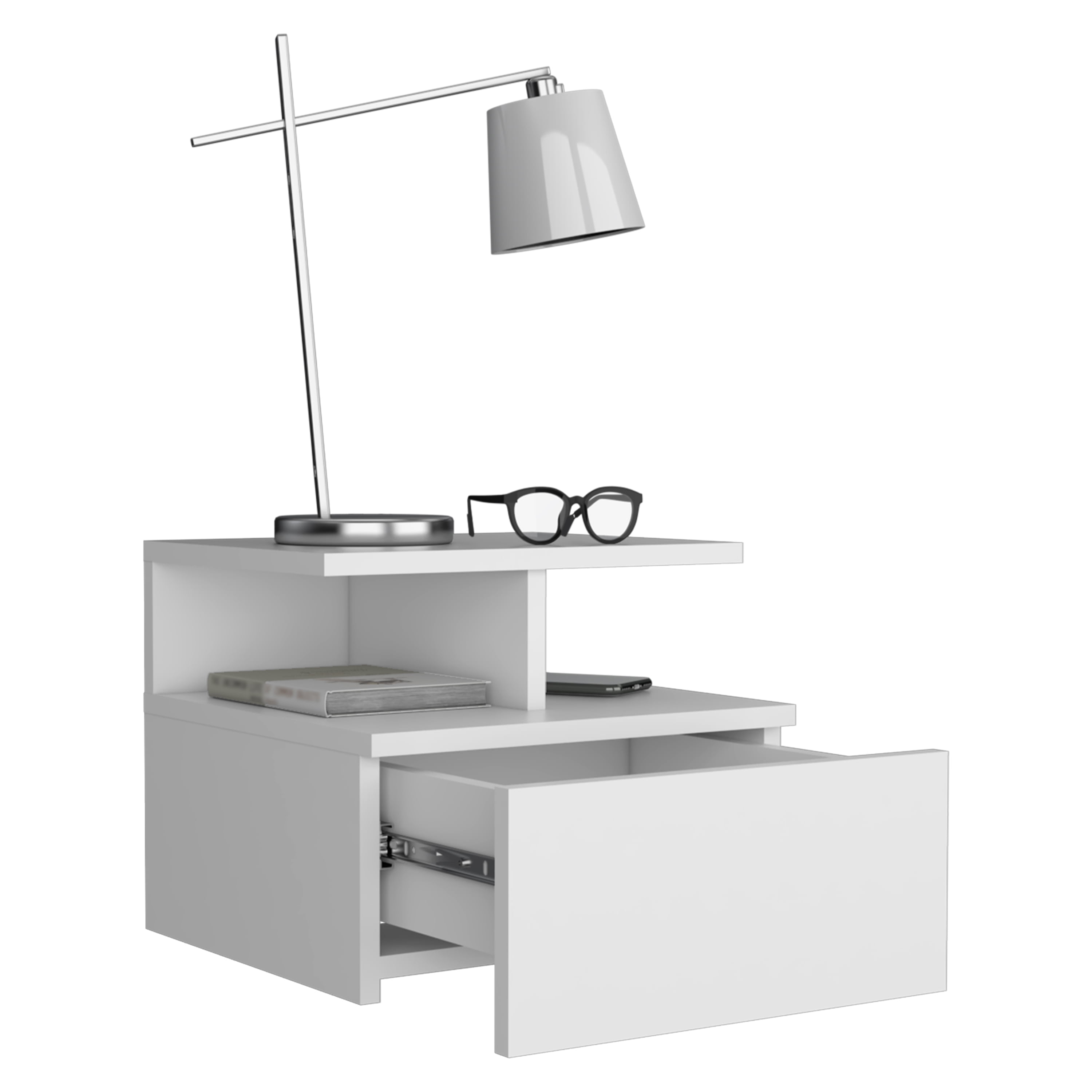 DUOSONG Adele Floating Nightstand , End Table, Side Table Drawer, Open Top Shelves -White White ...