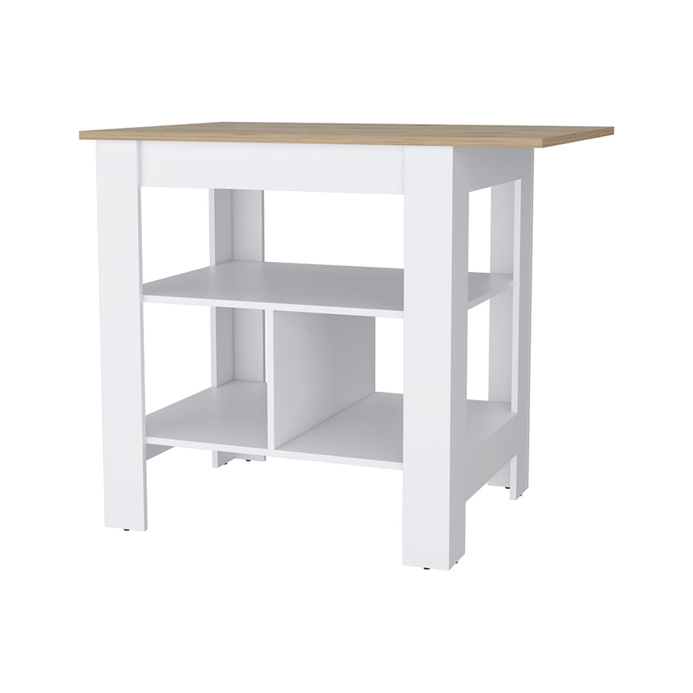 DUOSONG Adeline 3-Shelf Kitchen Island White And Macadamia White MDF ...