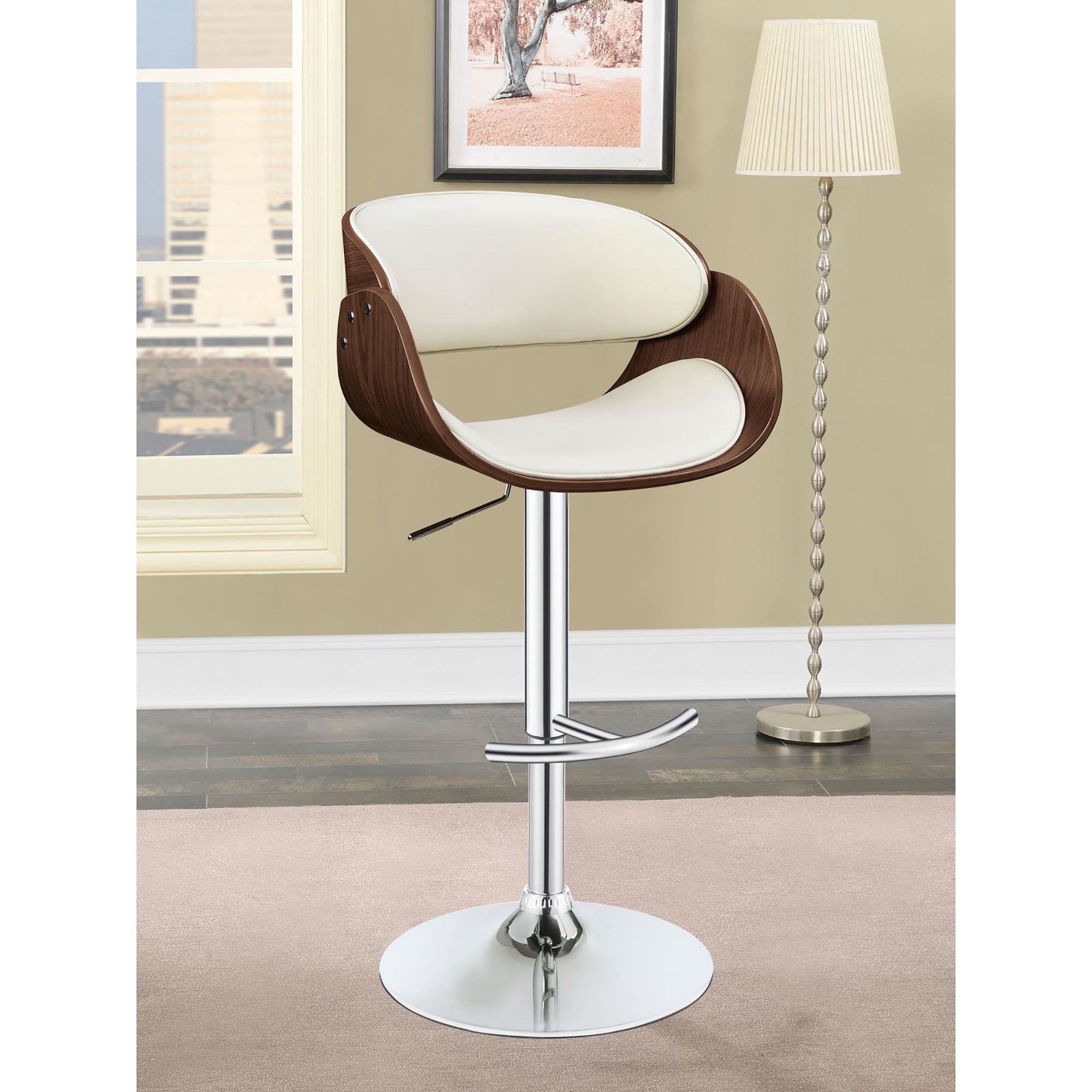 DUOSONG Adjustable Bar Stool - Off-White, Ecru And Chrome, Ivory Wood ...