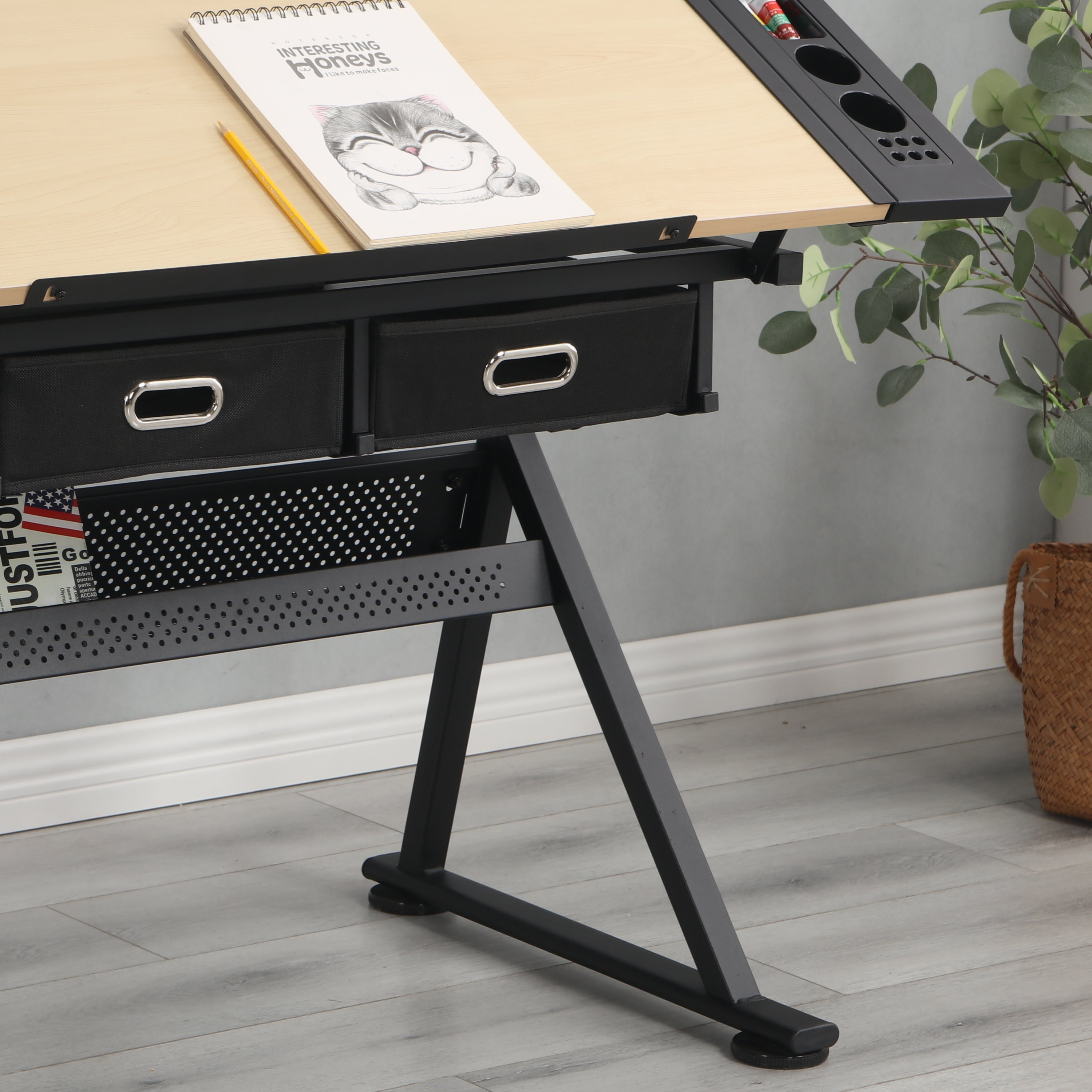 DUOSONG Adjustable Drawing Drafting Table Desk With 2 Drawers For Home ...