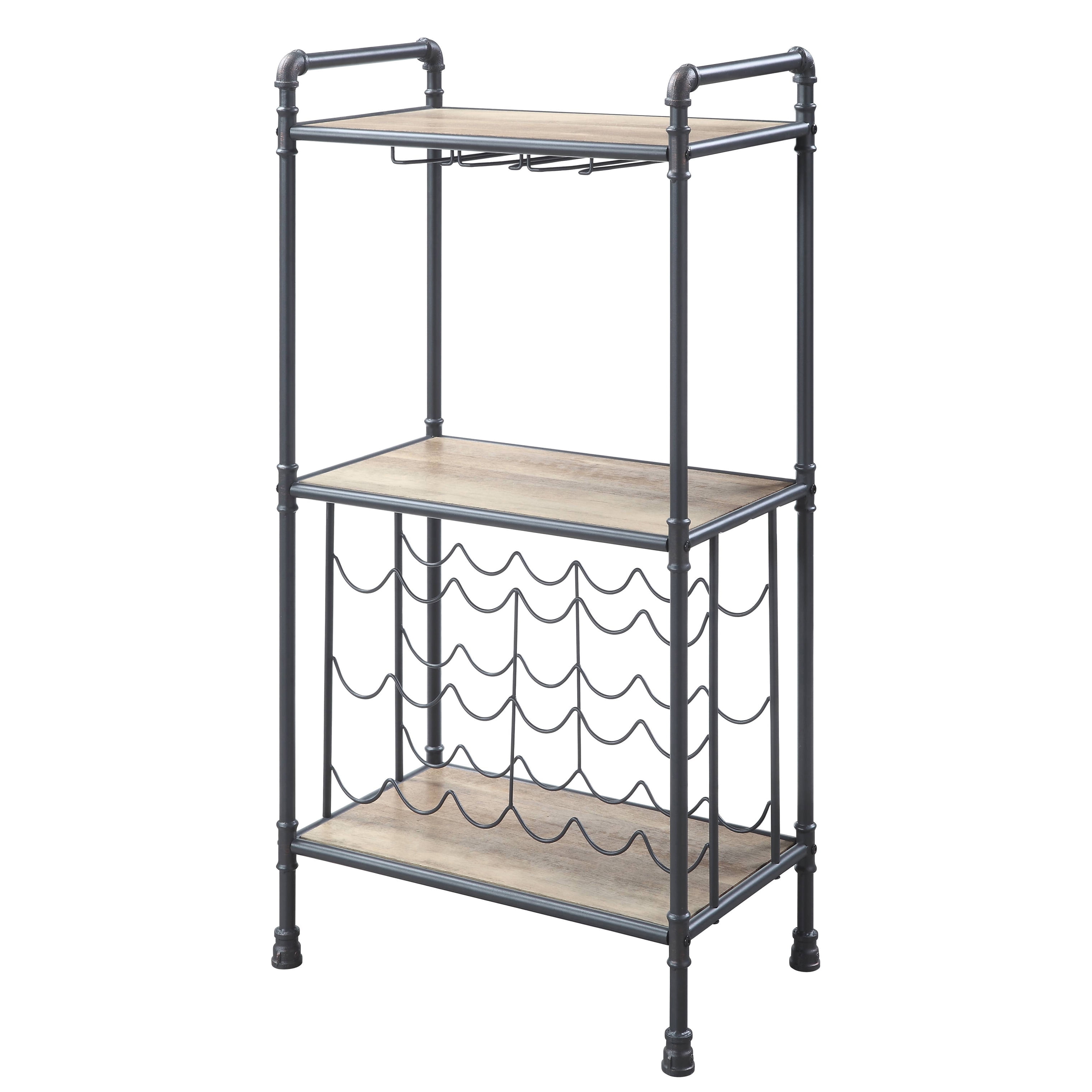 DUOSONG Antique Oak And Sandy Grey Wine Rack With Stemware Rack Oak ...