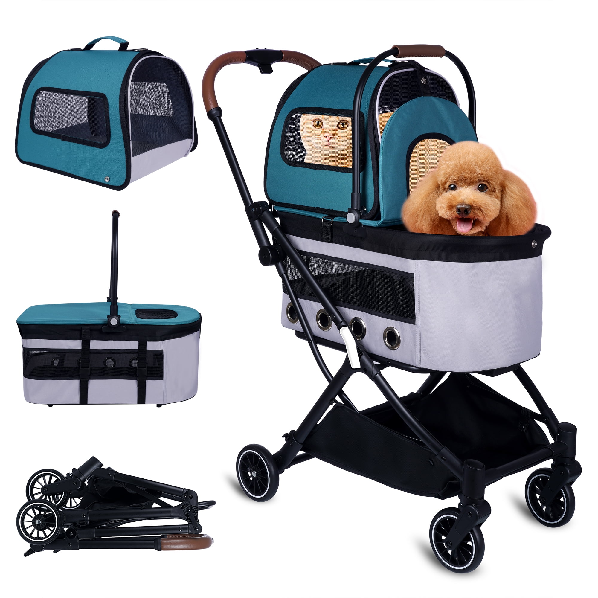 DUOSONG Automatic Folding Double Decker Pet Trolley, Separate Pet ...