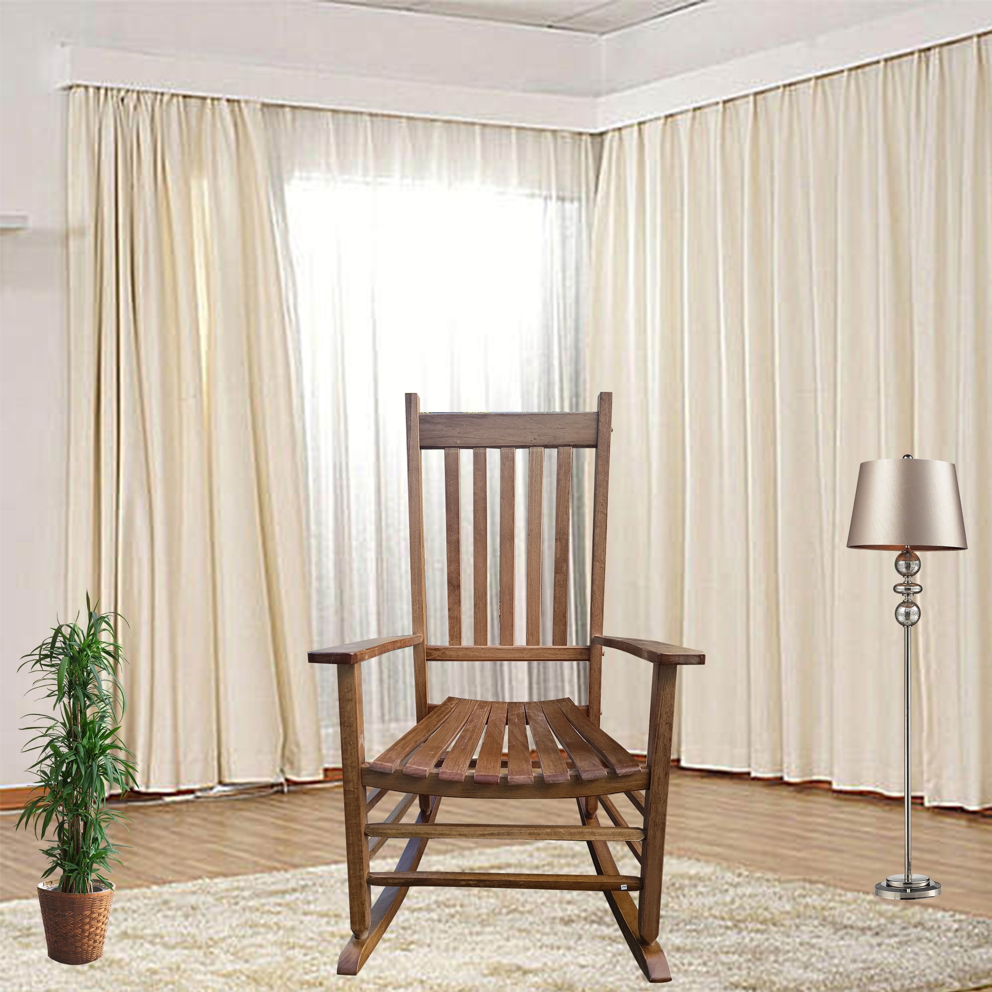 DUOSONG Balcony Porch Adult Rocking Chair Brown Brown Solid Wood Garden ...