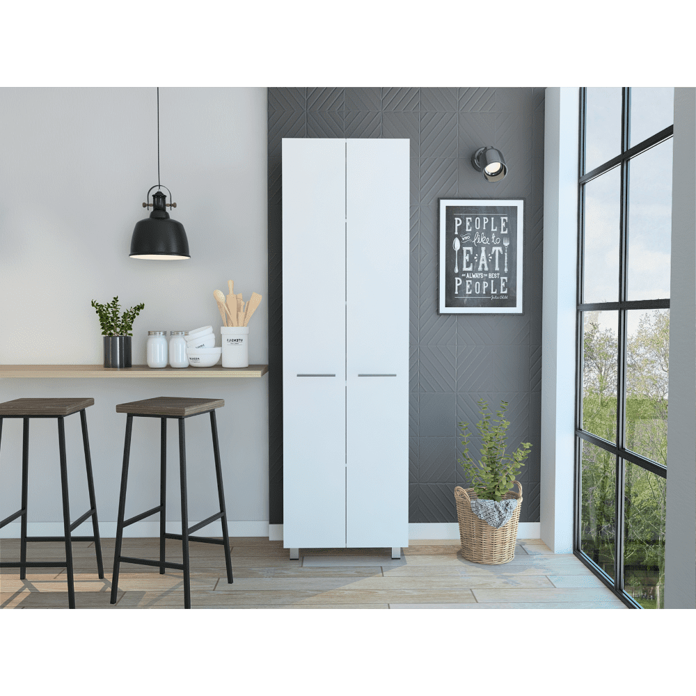 DUOSONG Baleare Pantry Cabinet, Five Interior Shelves, Four Legs -White White Particle Board ...