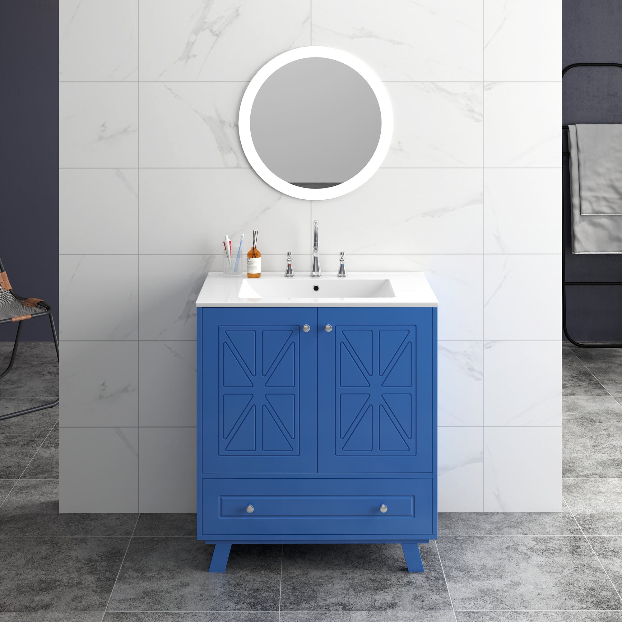 DUOSONG Bathroom Vanity Blue Solid Wood+MDF Furniture Primary Living ...