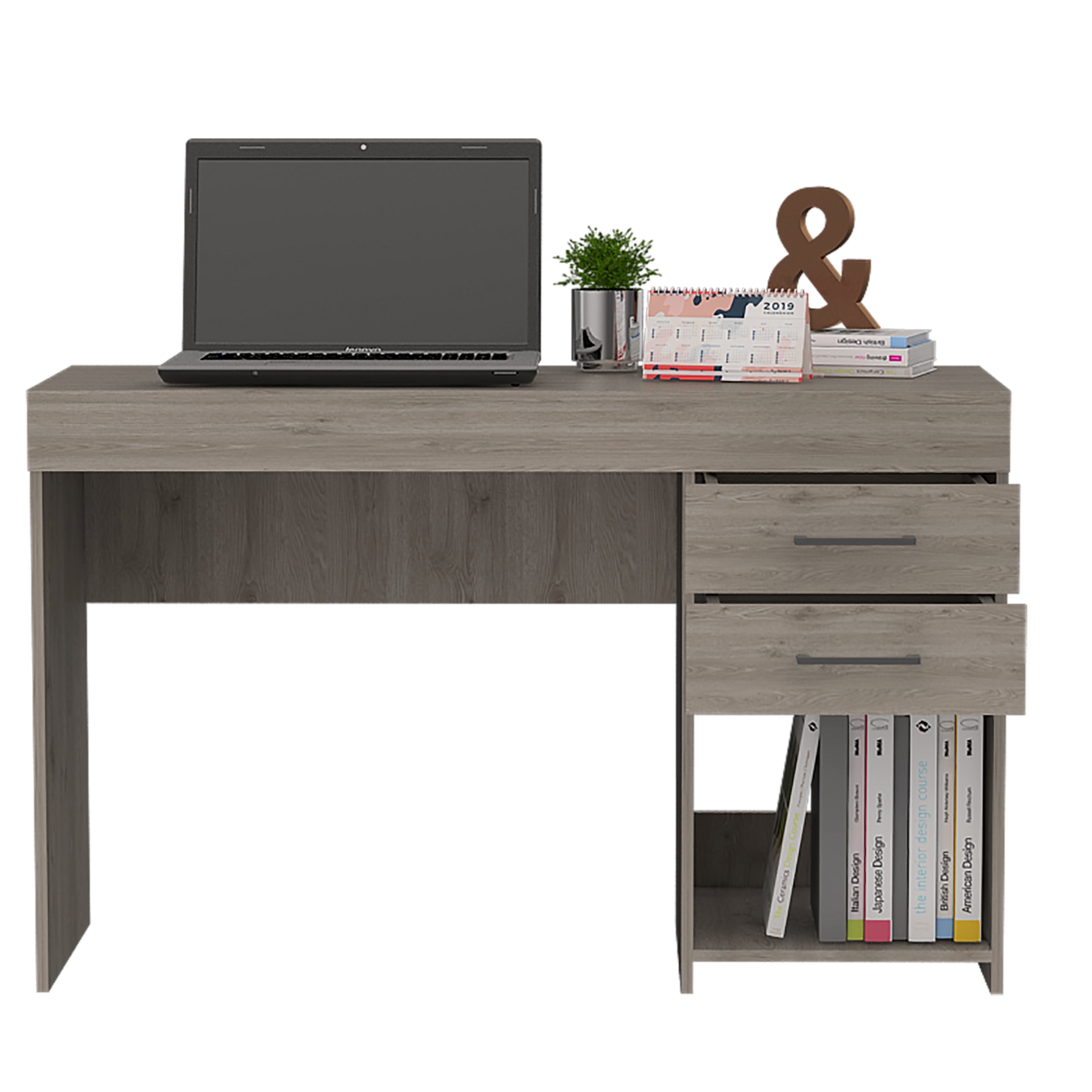 DUOSONG Berkeley 1-Shelf 2-Drawer Computer Desk Light Grey Light Gray ...