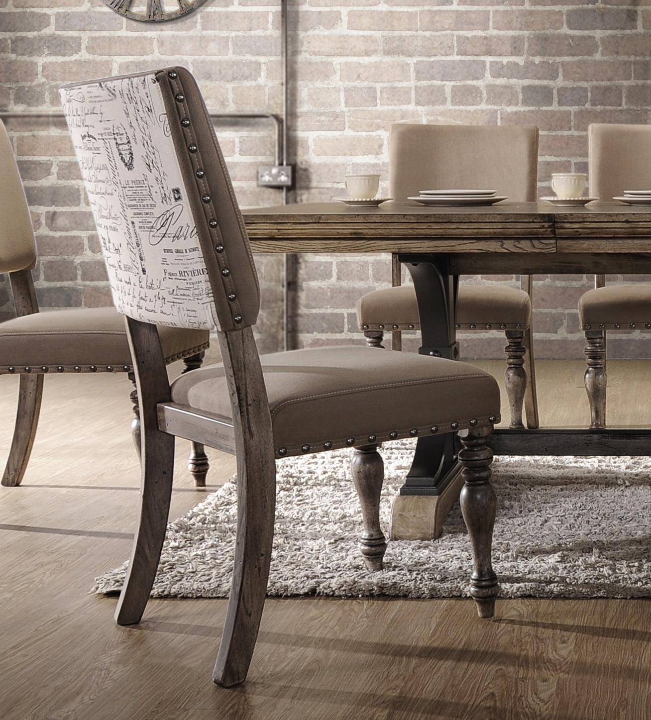 DUOSONG Birmingham Script Printed Driftwood Finish Dining Chair With ...