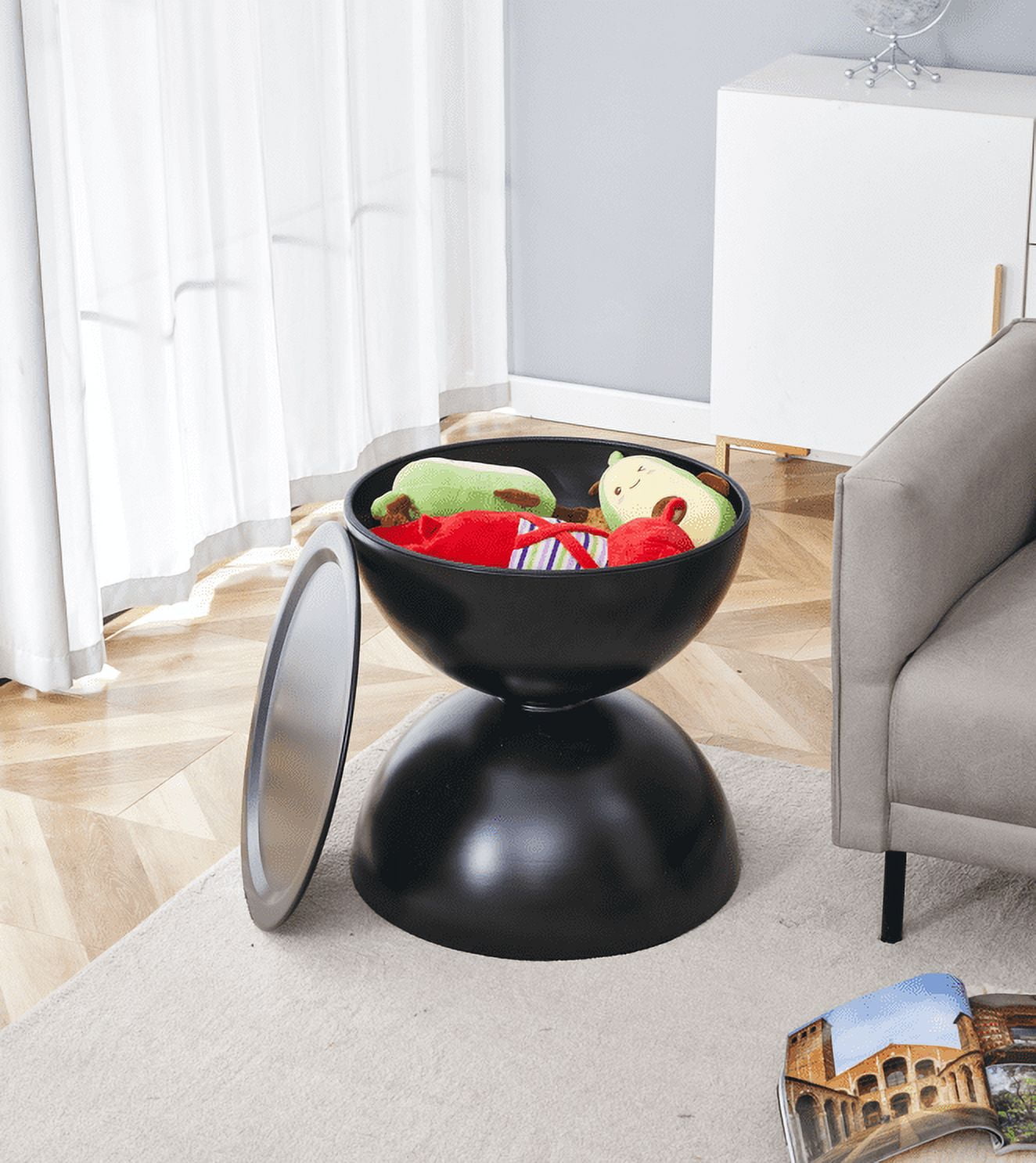 DUOSONG Black Coffee Round Tables With Storge Movable Table Top ...