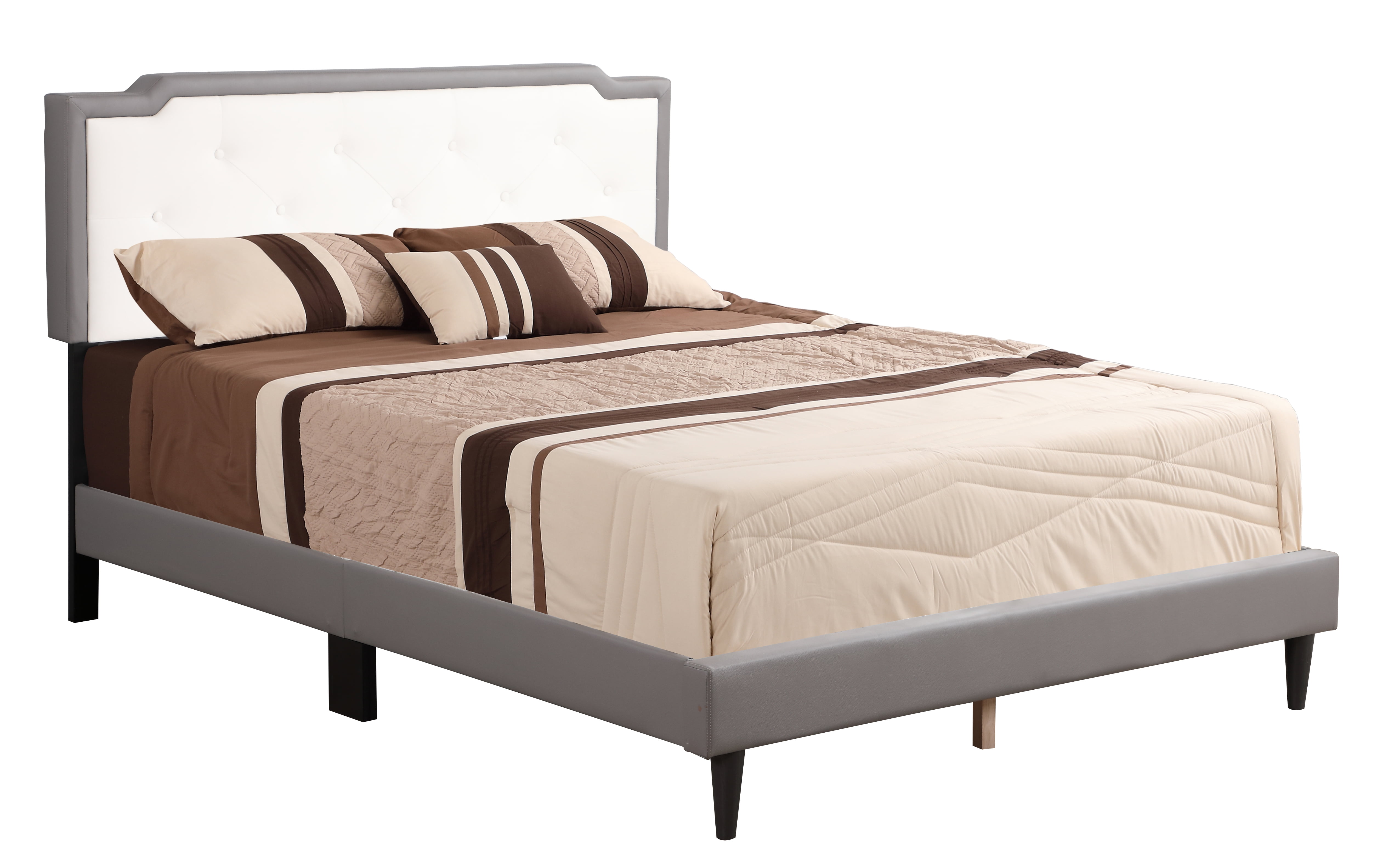 DUOSONG Charming Full Bed With Subtle Light Grey Finish LIGHT GREY PU ...