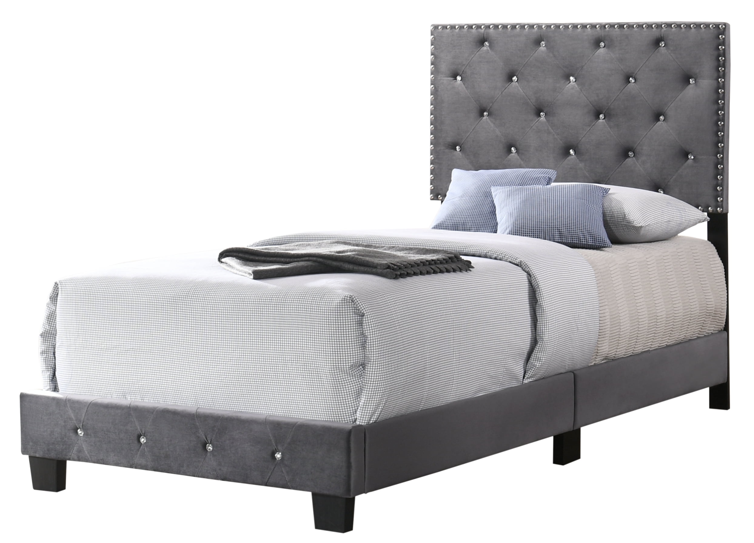DUOSONG Charming Gray Twin Bed With Storage Gray Velvet Furniture ...