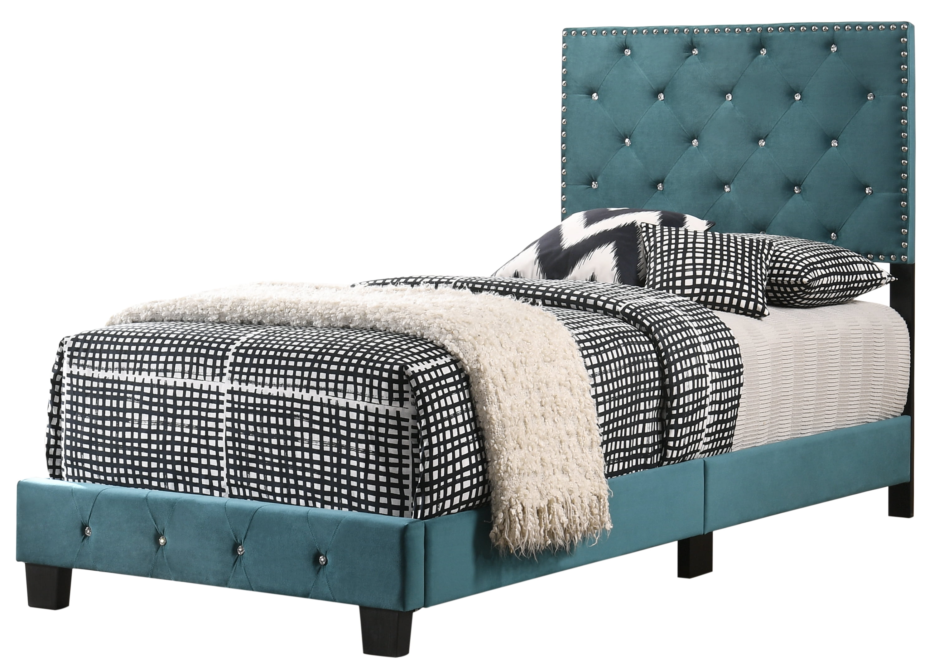 DUOSONG Charming Twin Bed In Refreshing Hue Green Velvet Furniture ...