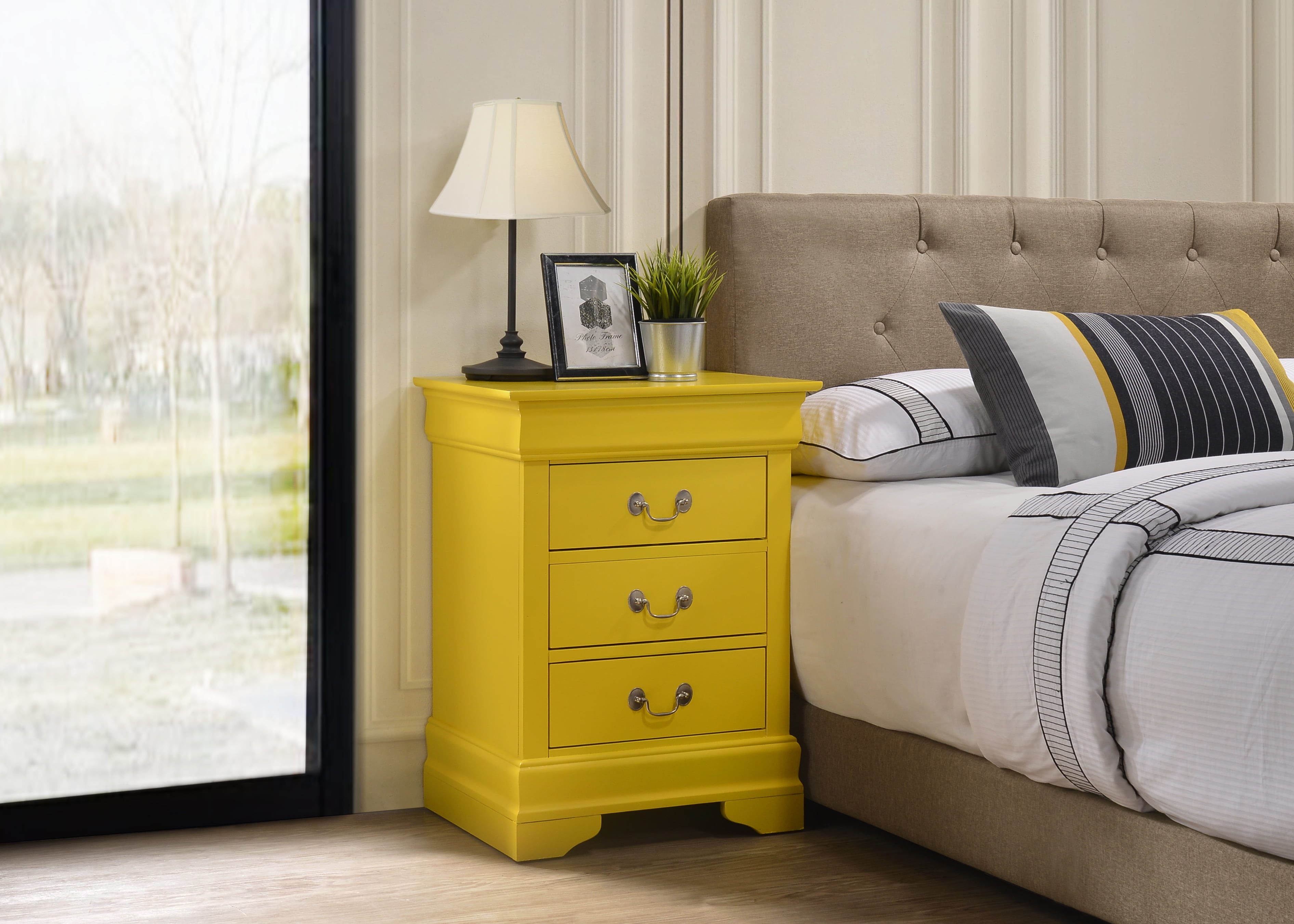 DUOSONG Charming Yellow Traditional Nightstand Yellow Particle Board Furniture Bedroom Furniture ...