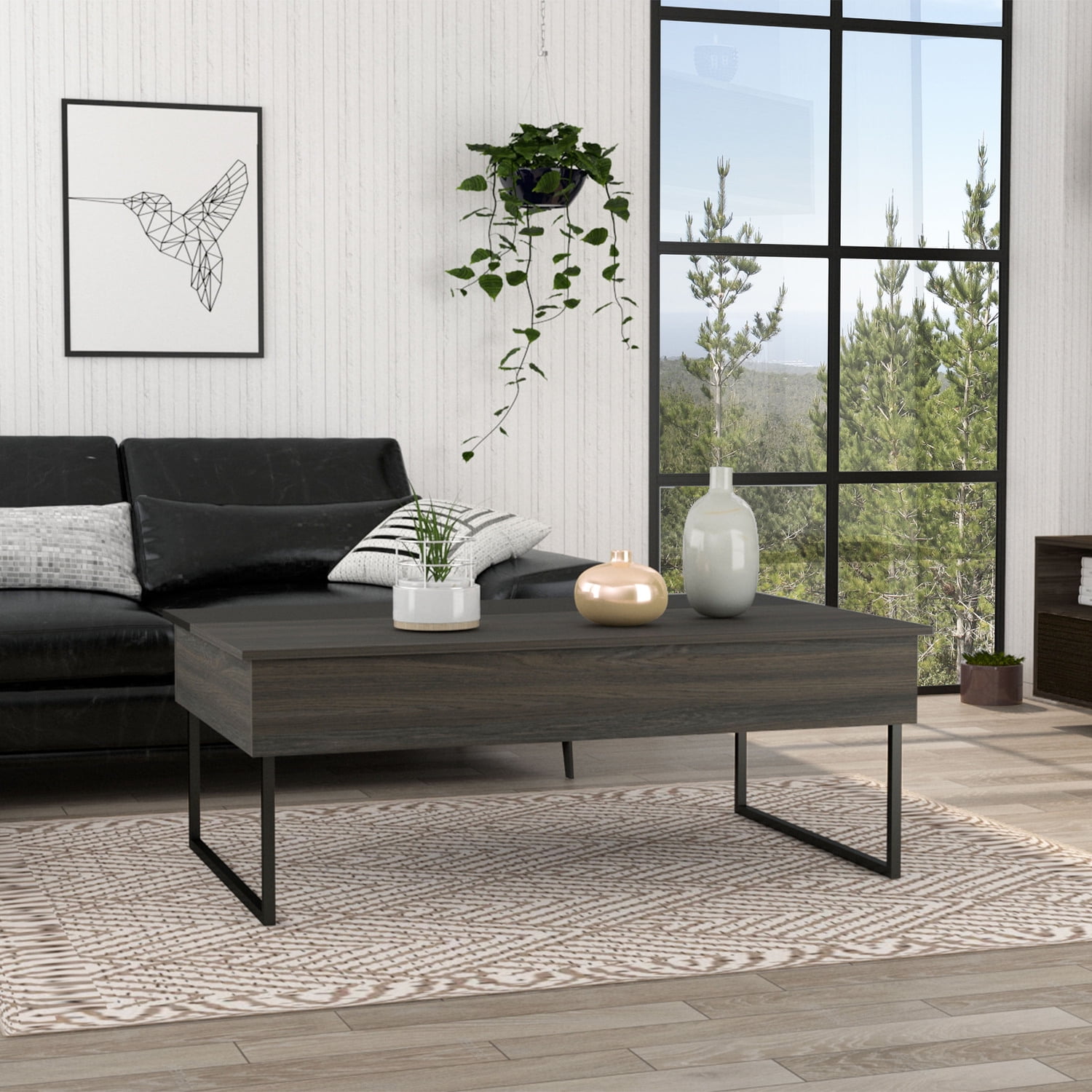 DUOSONG Chester Lift Top Coffee Table Carbon Gray Engineered Wood ...