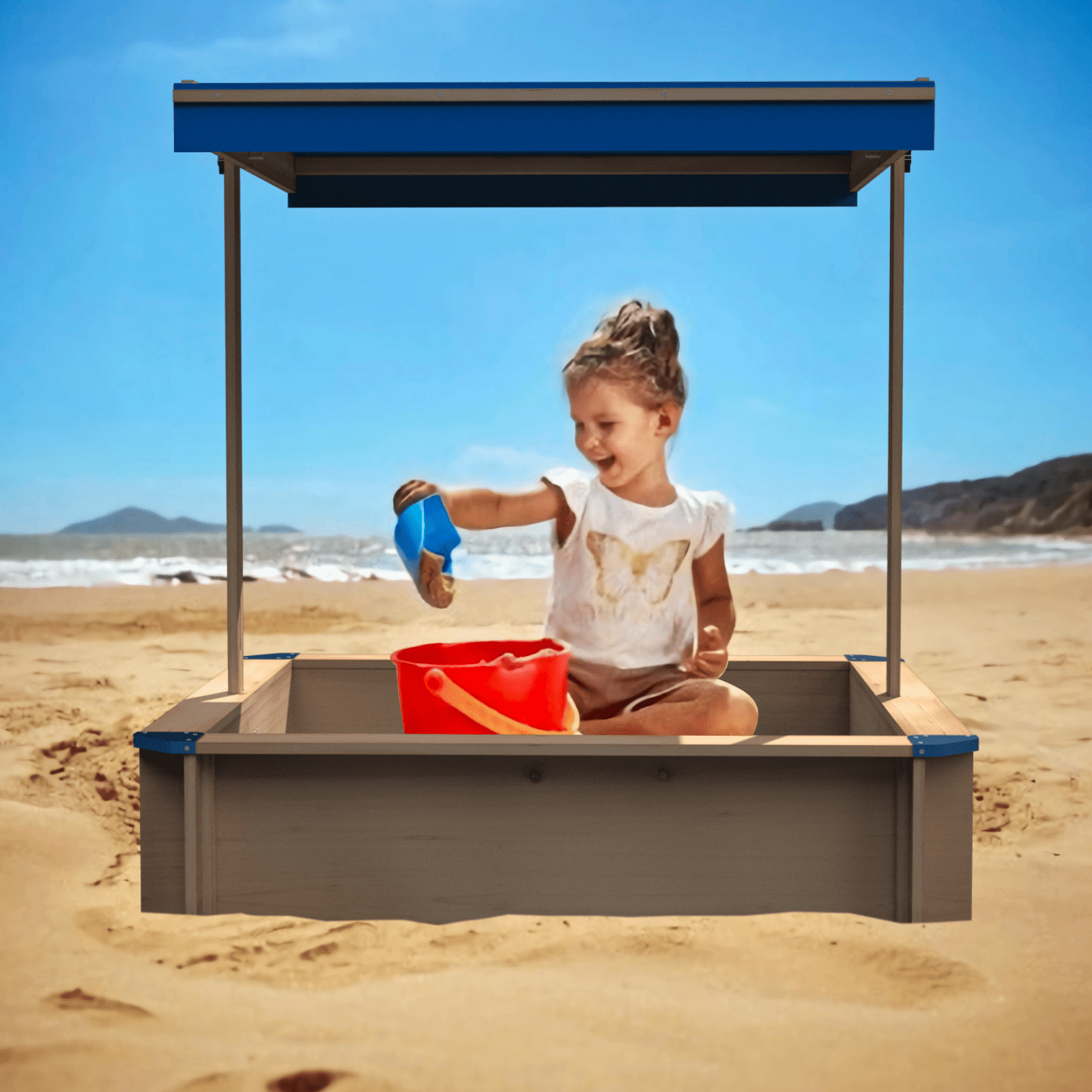 DUOSONG Children'S Wooden Sandbox With Adjustable Canopy, Sand Box With ...