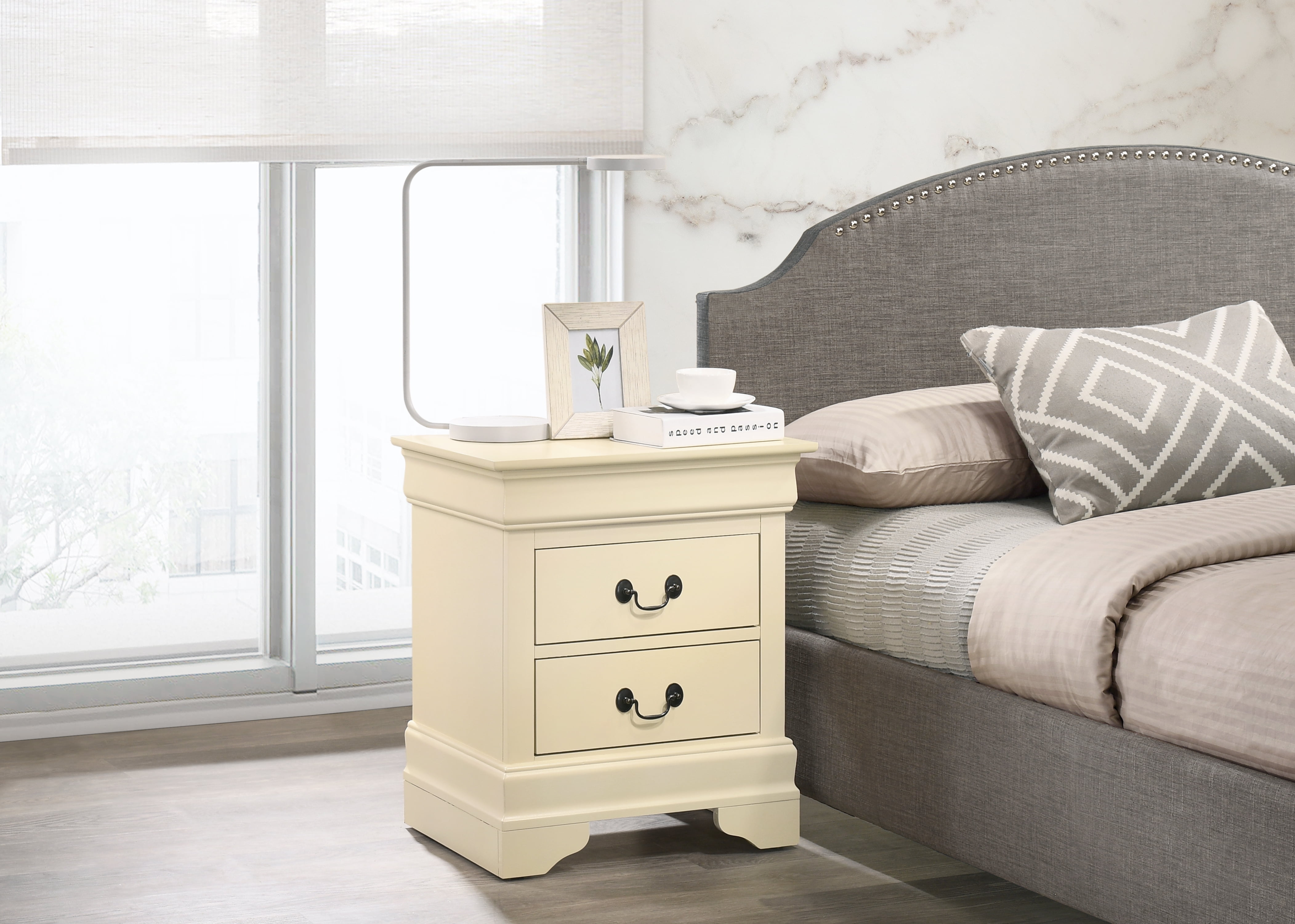 DUOSONG Classic Beige Nightstand With Drawers Beige Particle Board ...