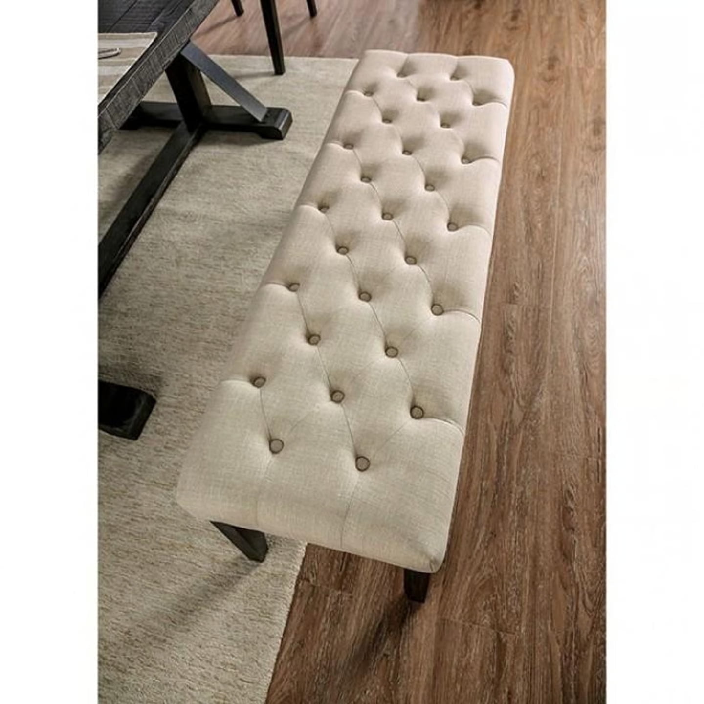 DUOSONG Classic Ivory 1Pc Bench Button Tufted Linen Like Fabric Solid ...